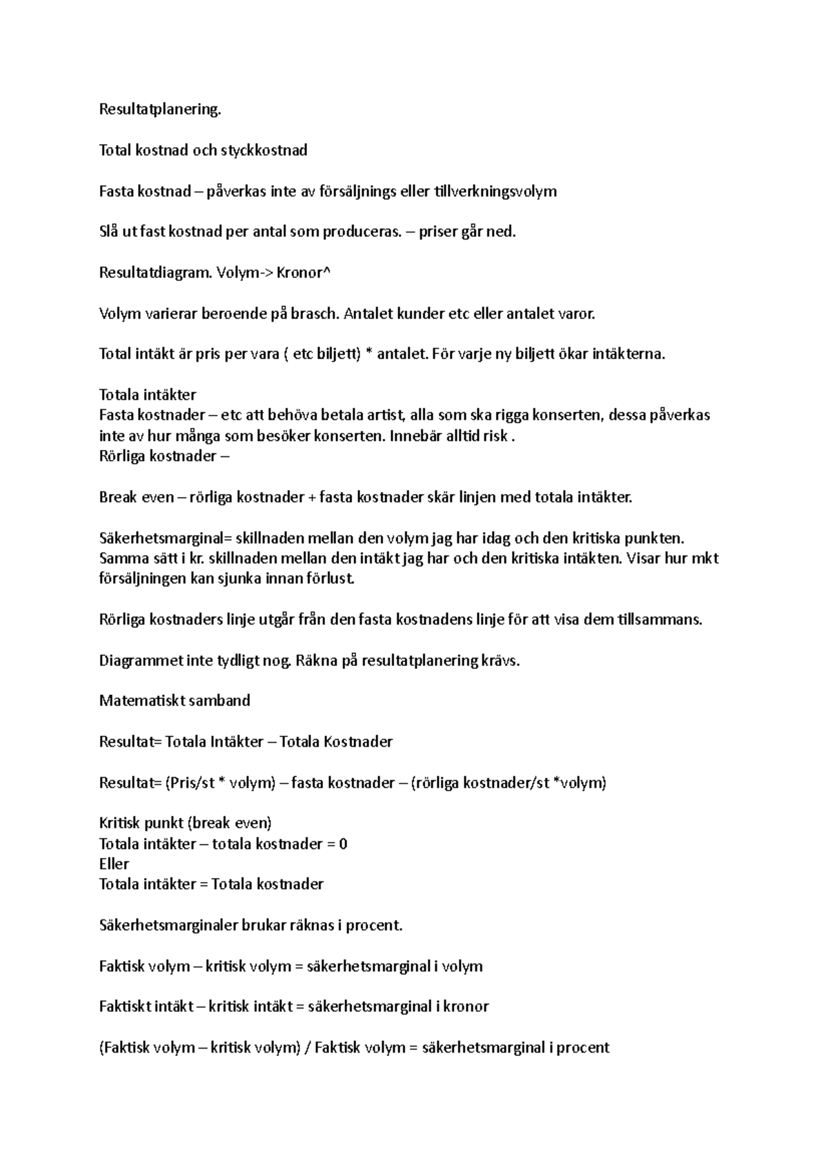 Resultatplanering Anteckningar Fl Baserat På Ekonomistyrning Beslut