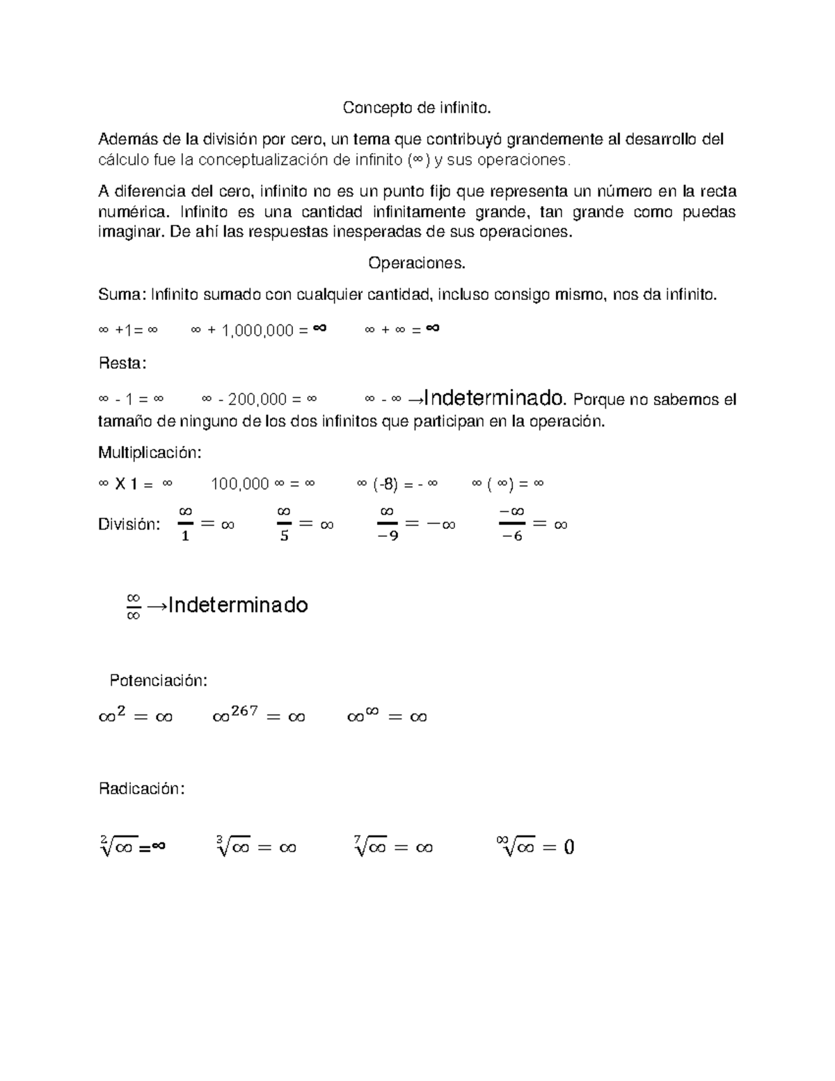 Concepto de infinito. Tarea 2 - Concepto de infinito. Además de la ...