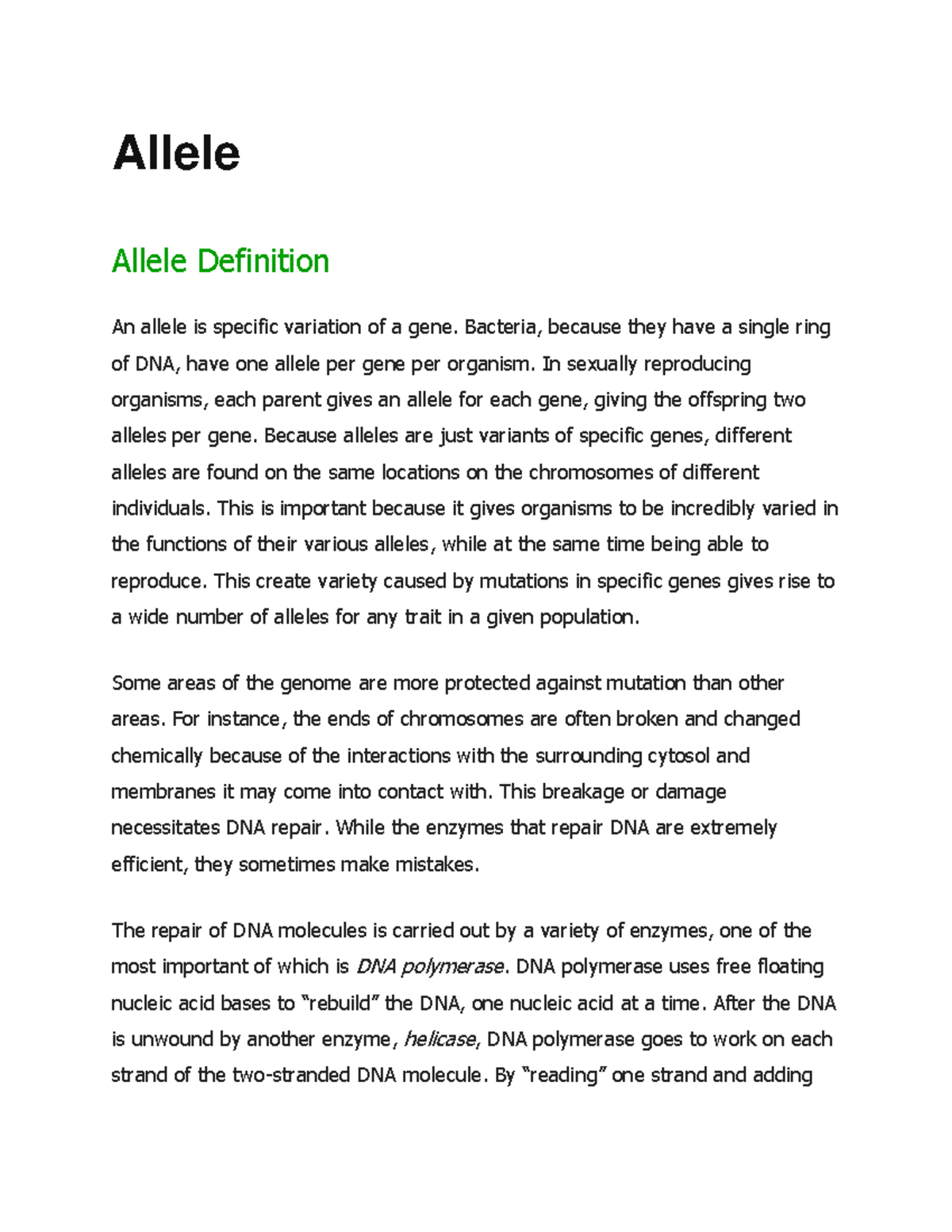 Allele - Allele Allele Definition An allele is specific variation of a ...