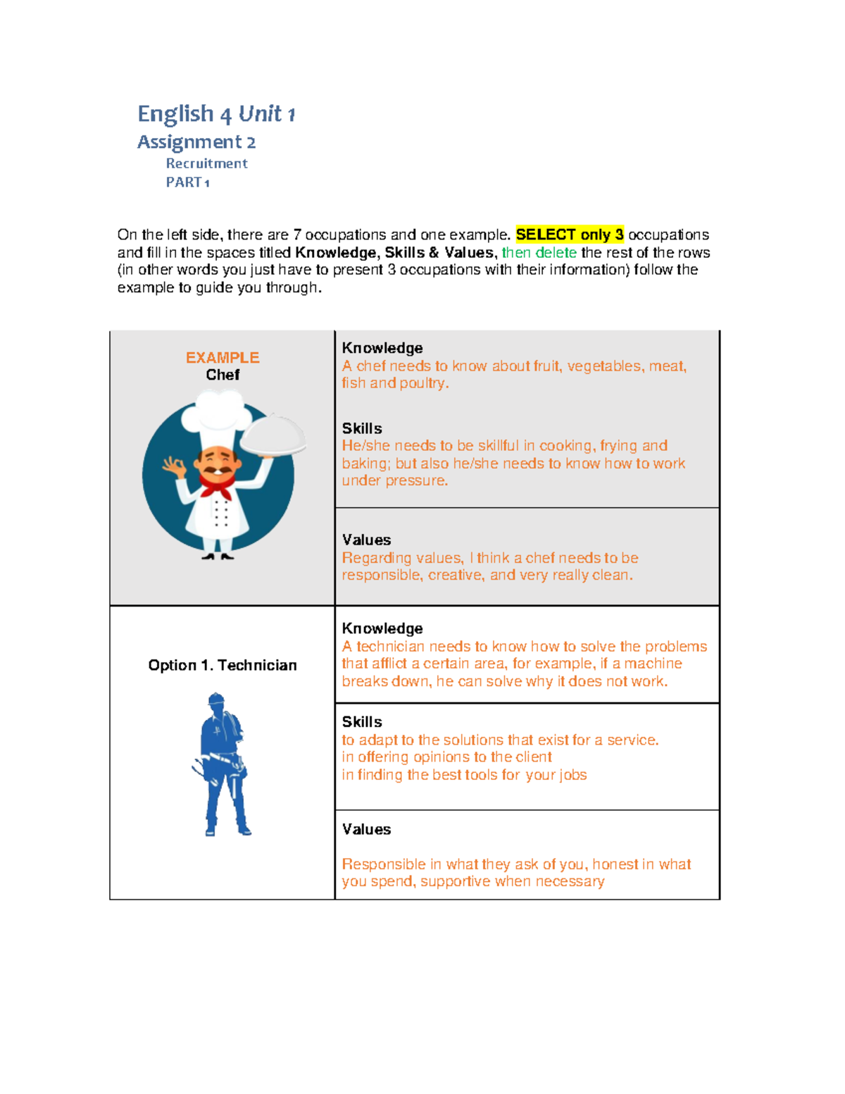 Assignment 2Template - English 4 Unit 1 Assignment 2 Recruitment PART 1 ...