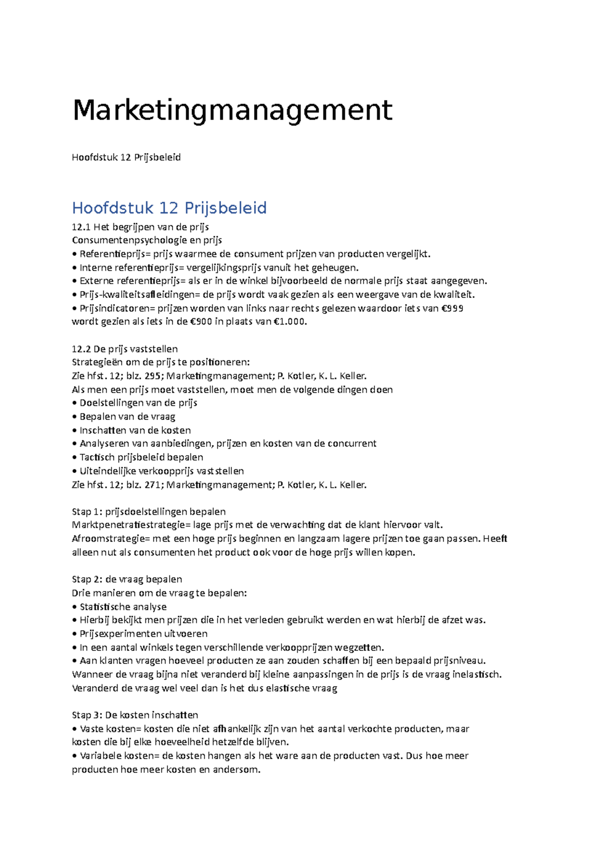 Marketingmanagemen 12 - Marketingmanagement Hoofdstuk 12 Prijsbeleid ...