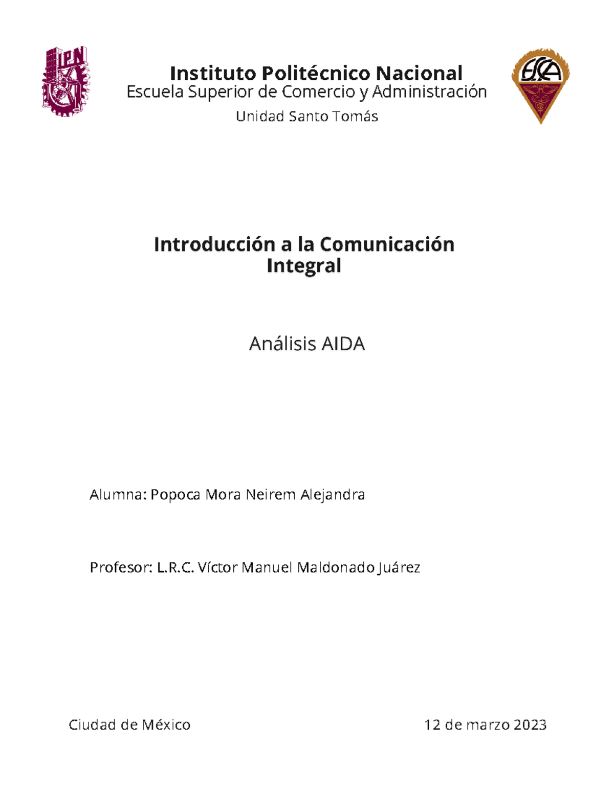 Análisis AIDA de anuncios - Instituto Politécnico Nacional Escuela ...