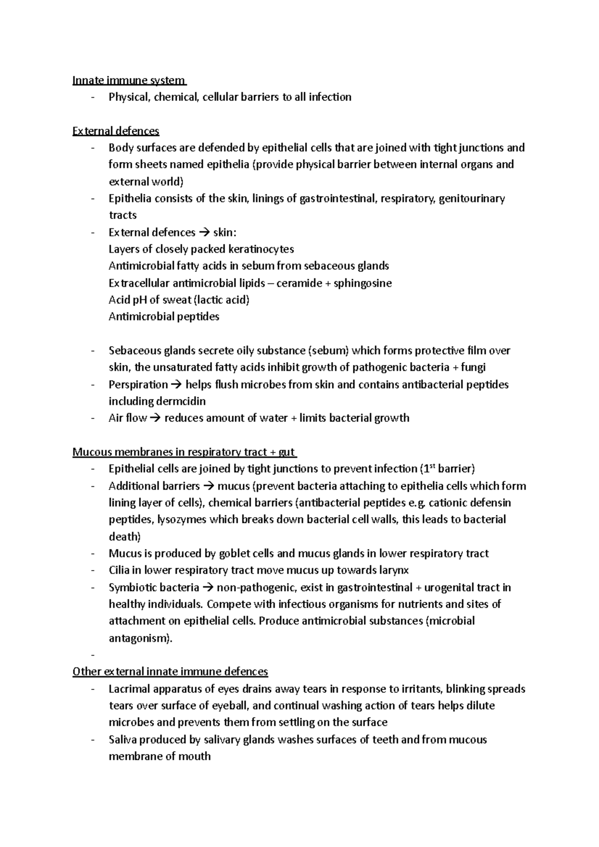 External + internal defences - Innate immune system - Physical ...