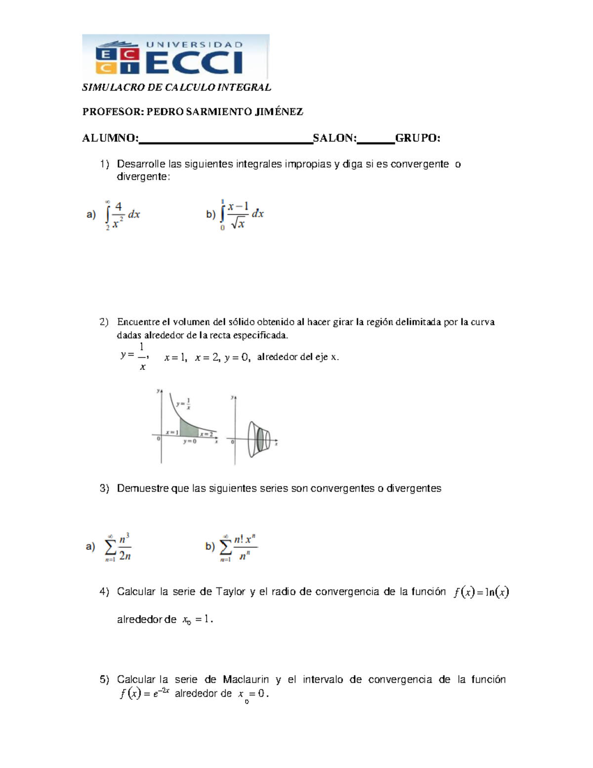 Simulacro DEL Examen Final DE Calculo 231104 203047 - SIMULACRO DE CALCULO INTEGRAL PROFESOR ...