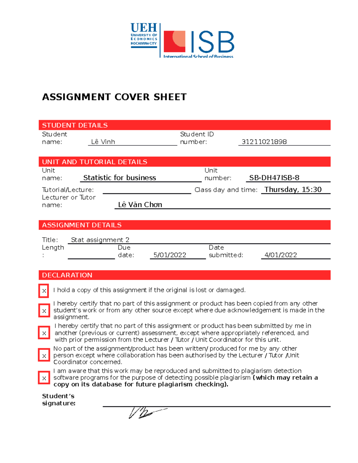 Statistic for business Assignment 1 first semester 2020-2021 ( upload ...