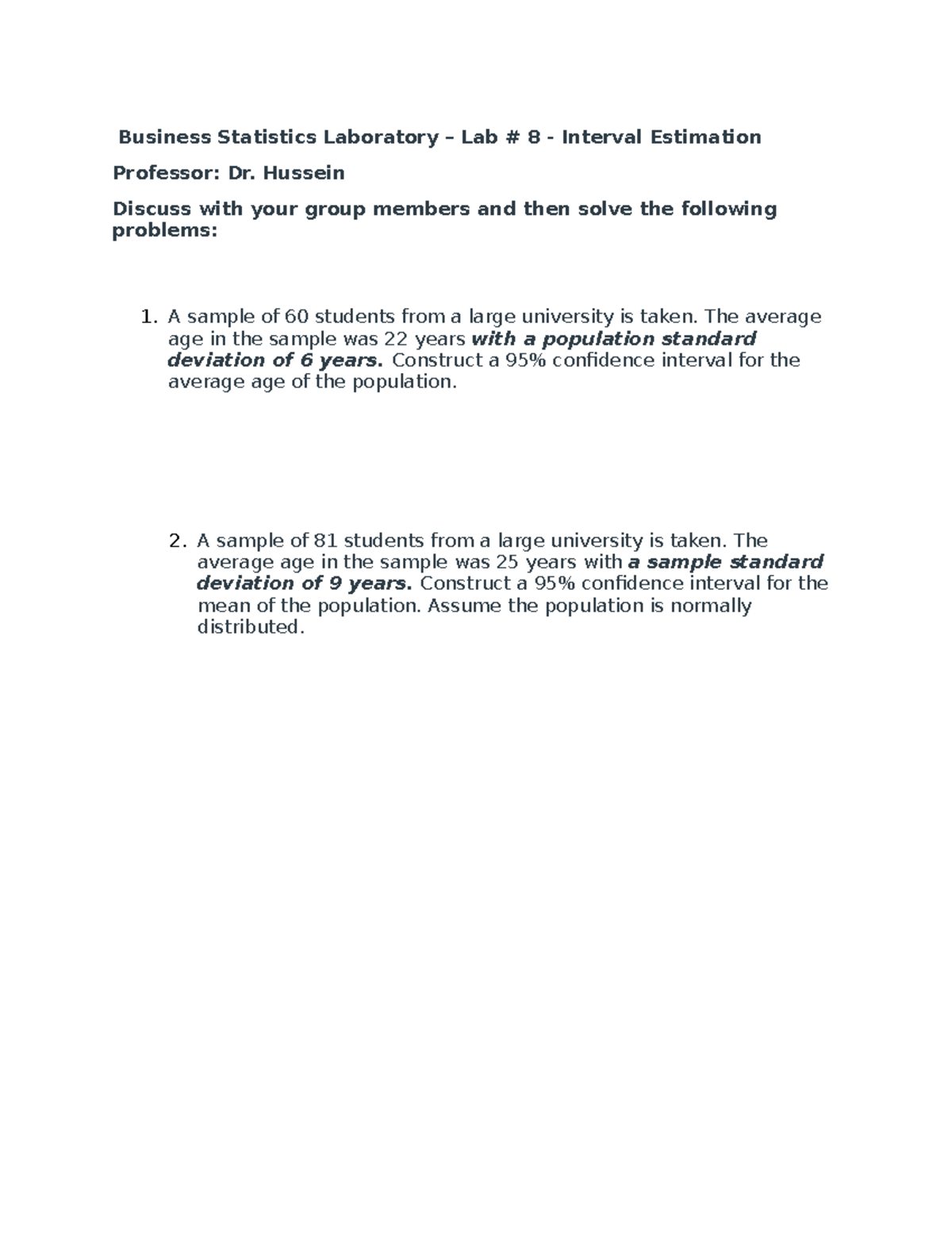 Lab 8 - this is one of the homework labs - Business Statistics ...