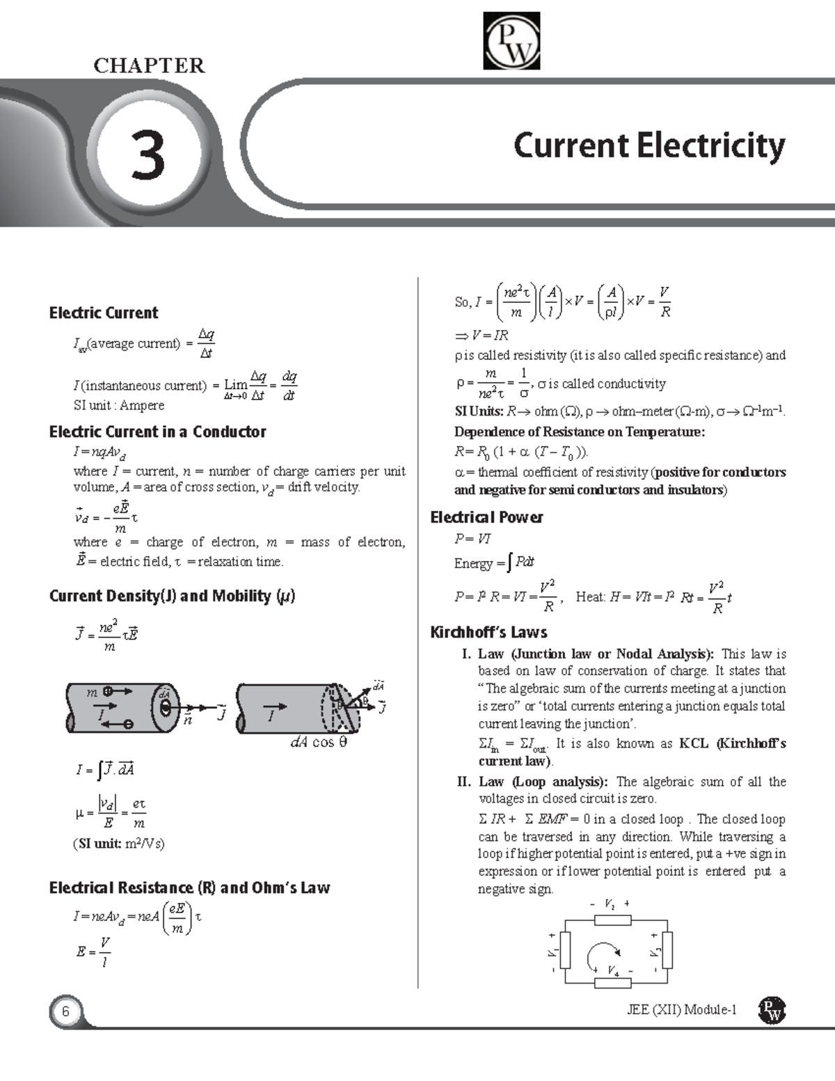 Current Electricity Short Notes JEE 2024 - 6 JEE (XII) Module-1 P ...