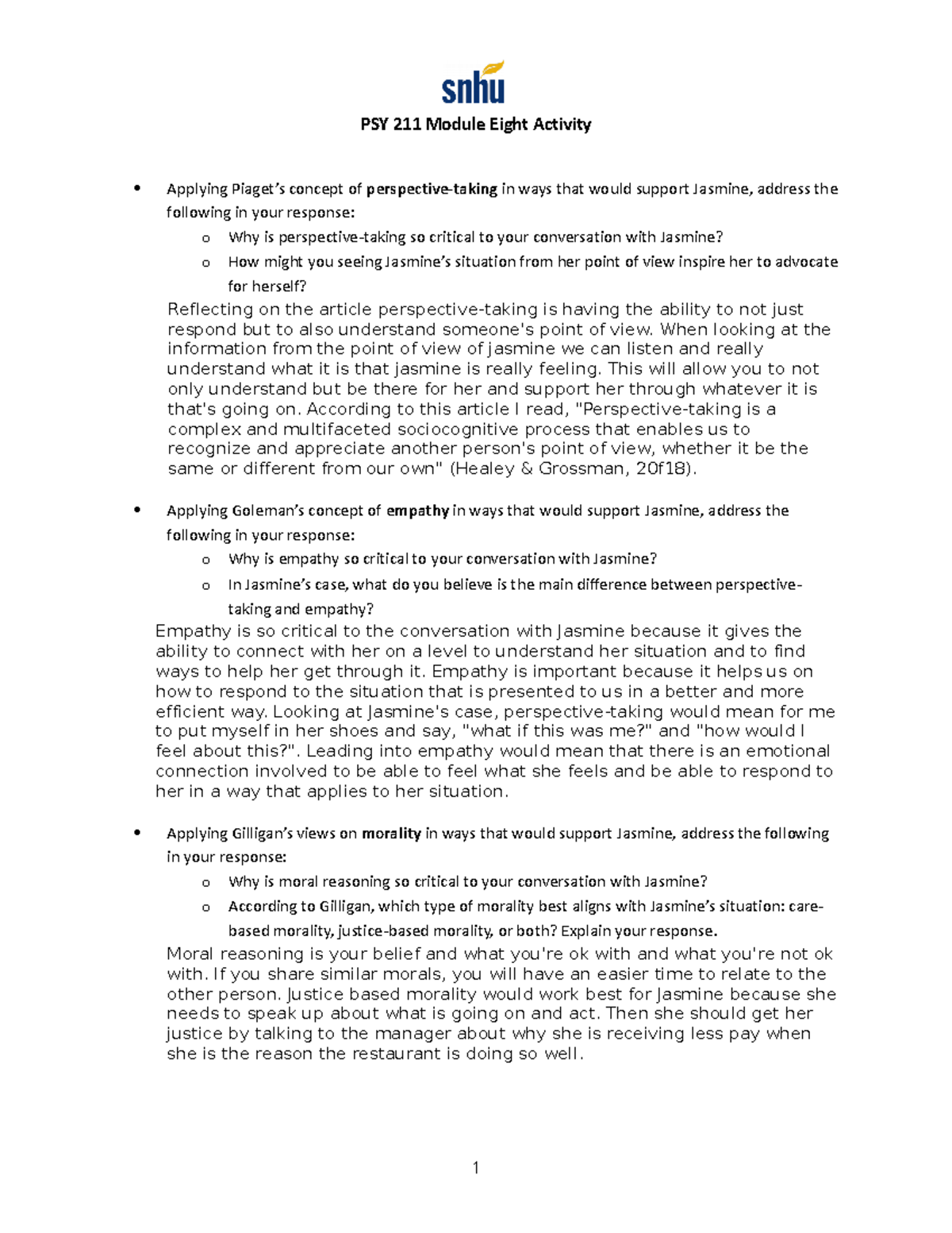 PSY 211 General - PSY 211 Module Eight Activity Applying Piaget’s ...