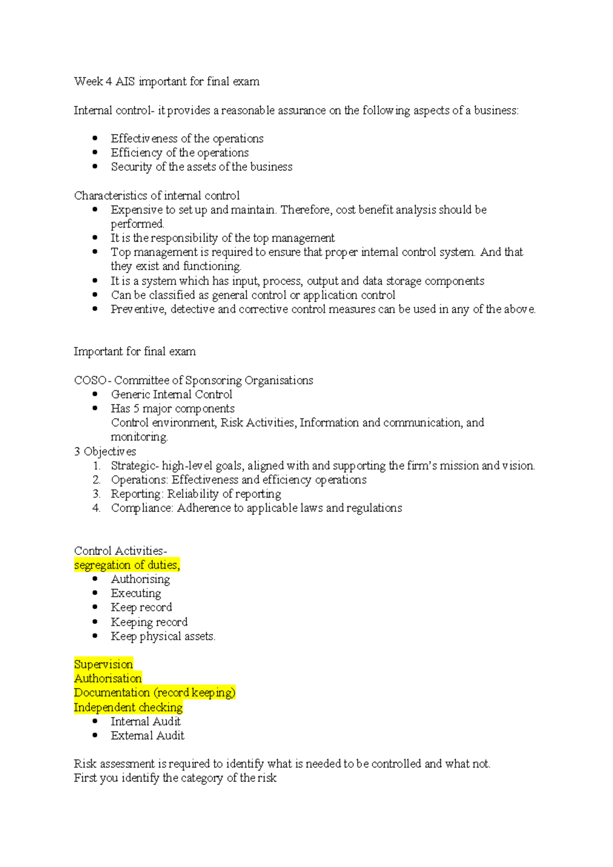 Week 4 important - tutorial notes - Week 4 AIS important for final exam ...