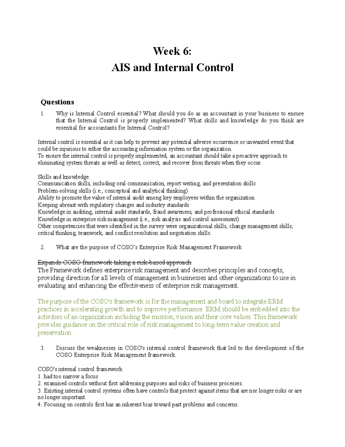 Tutorial-Week06 - Tutorial - Week 6: AIS and Internal Control Questions ...