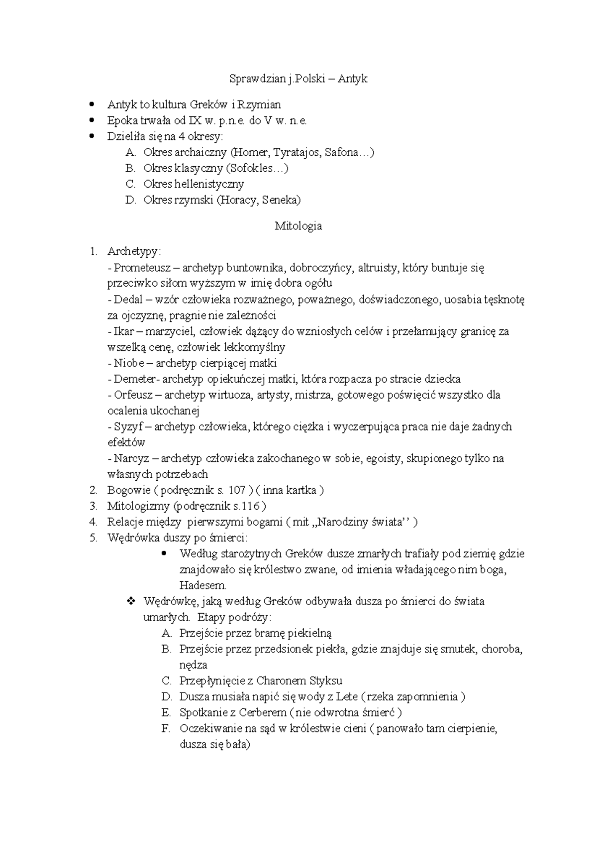 Sprawdzian j. Polskiego - antyk - Sprawdzian j – Antyk Antyk to kultura ...