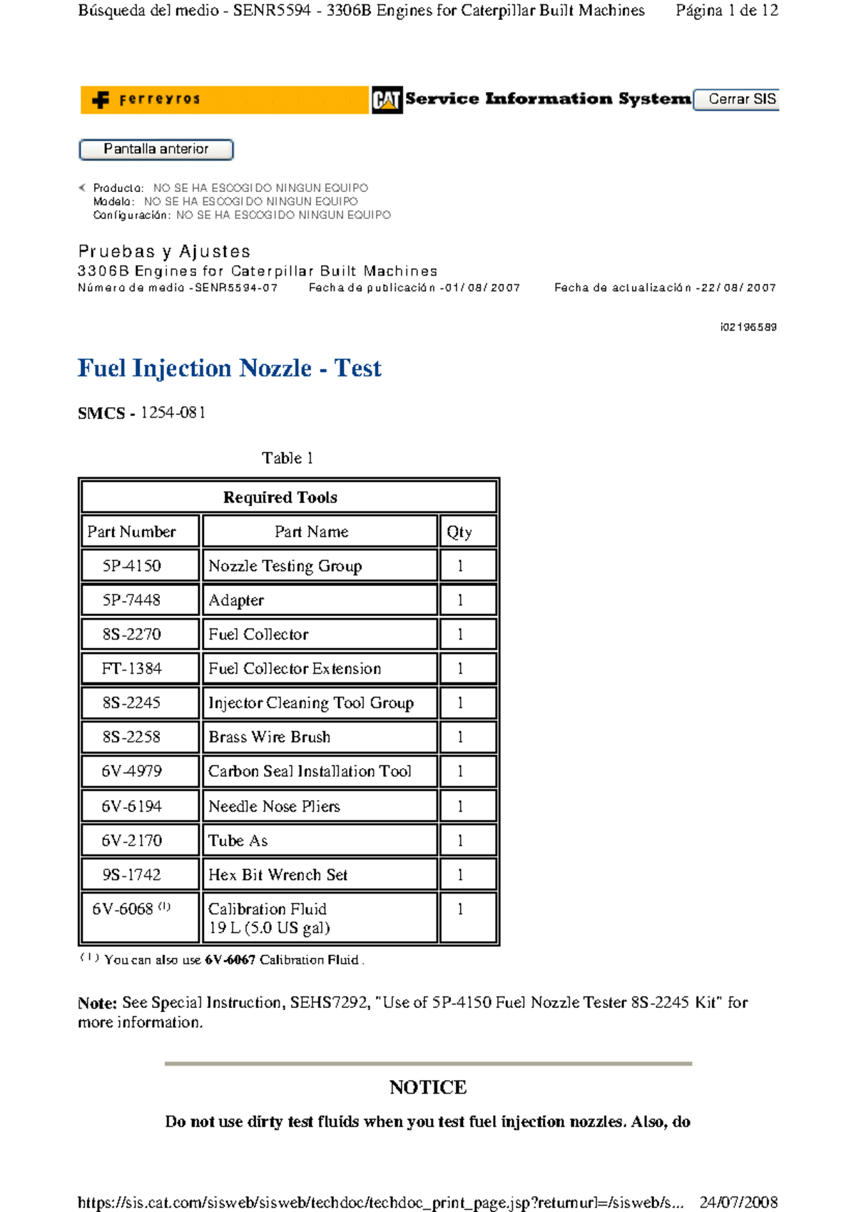 Fuel Injection Nozzle - Test - Pr u e ba s y Aj u st e s 3 3 0 6 B En ...