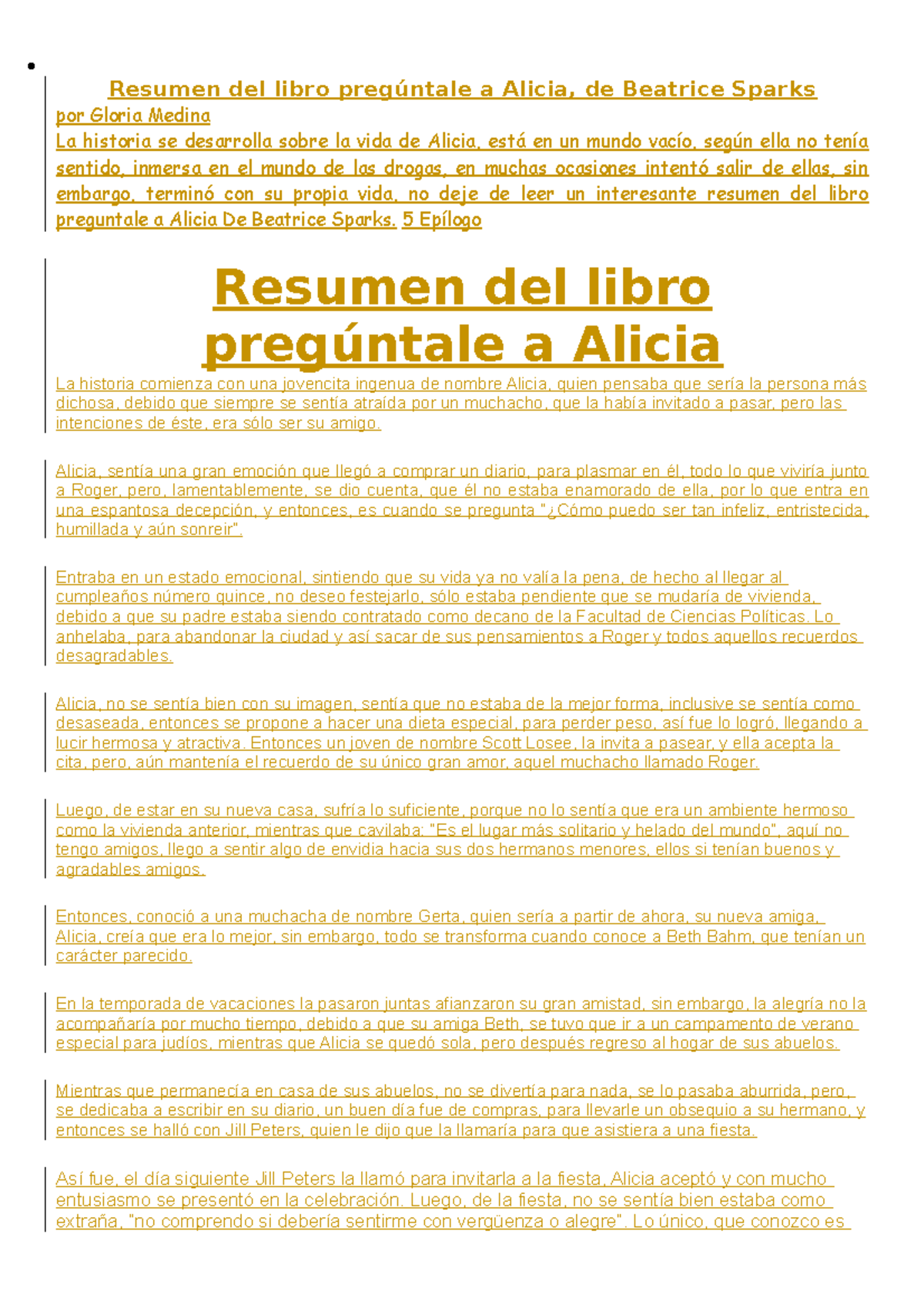 Resumen - informacion - Buscar Resumen del libro pregúntale a Alicia ...