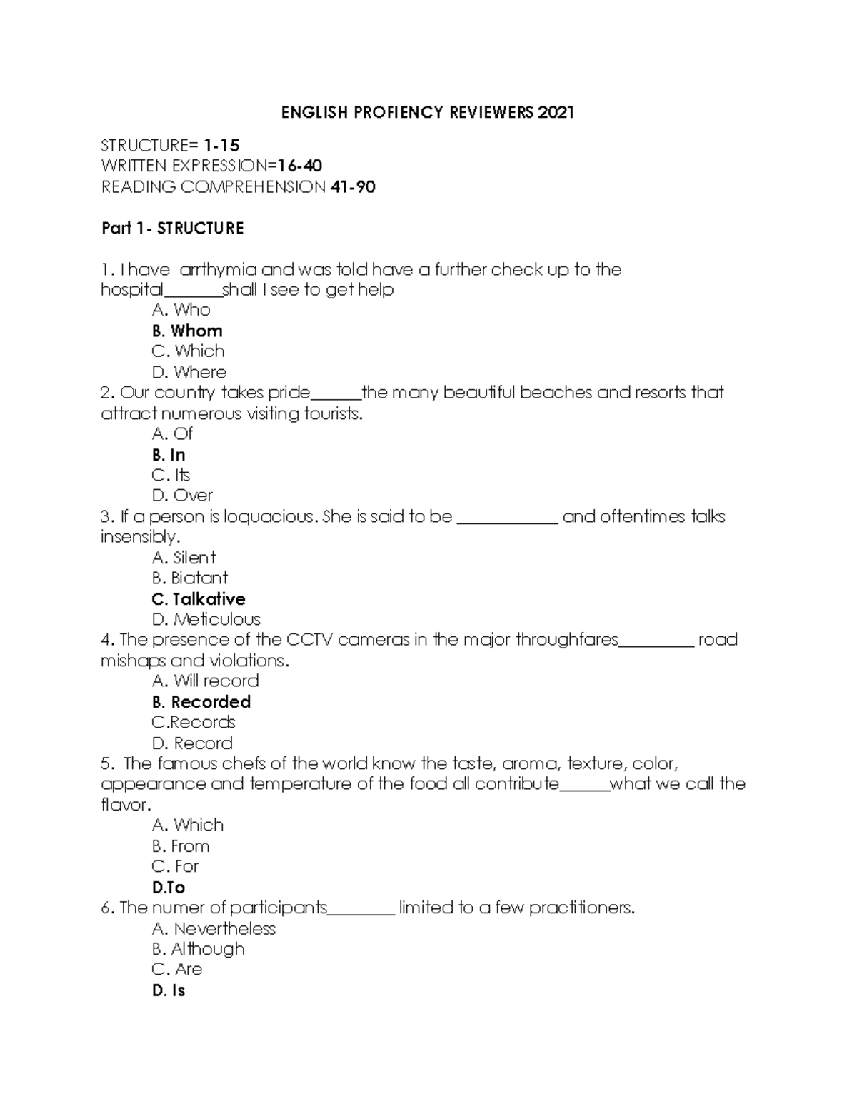 EPT 3 - Reviewer in English Proficiency test - ENGLISH PROFIENCY ...