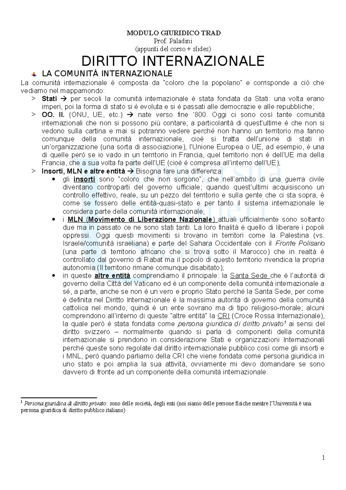 Modulo Giuridico - appunti del corso seguito nell'anno accademico 2023/ ...
