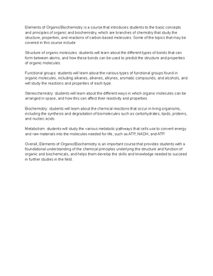 Elements of Organic Biochemistry - Elements of organic/biochemistry is ...