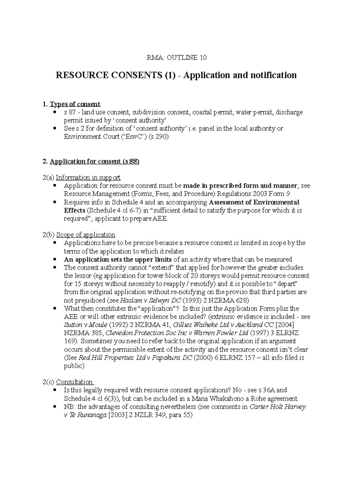 Outline 10(11) - RMA: OUTLINE 10 RESOURCE CONSENTS (1) - Application ...