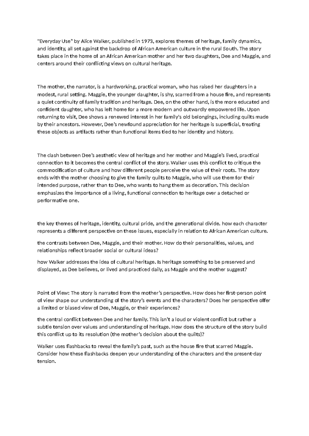 Everyday Use - lecture notes - "Everyday Use” by Alice Walker ...