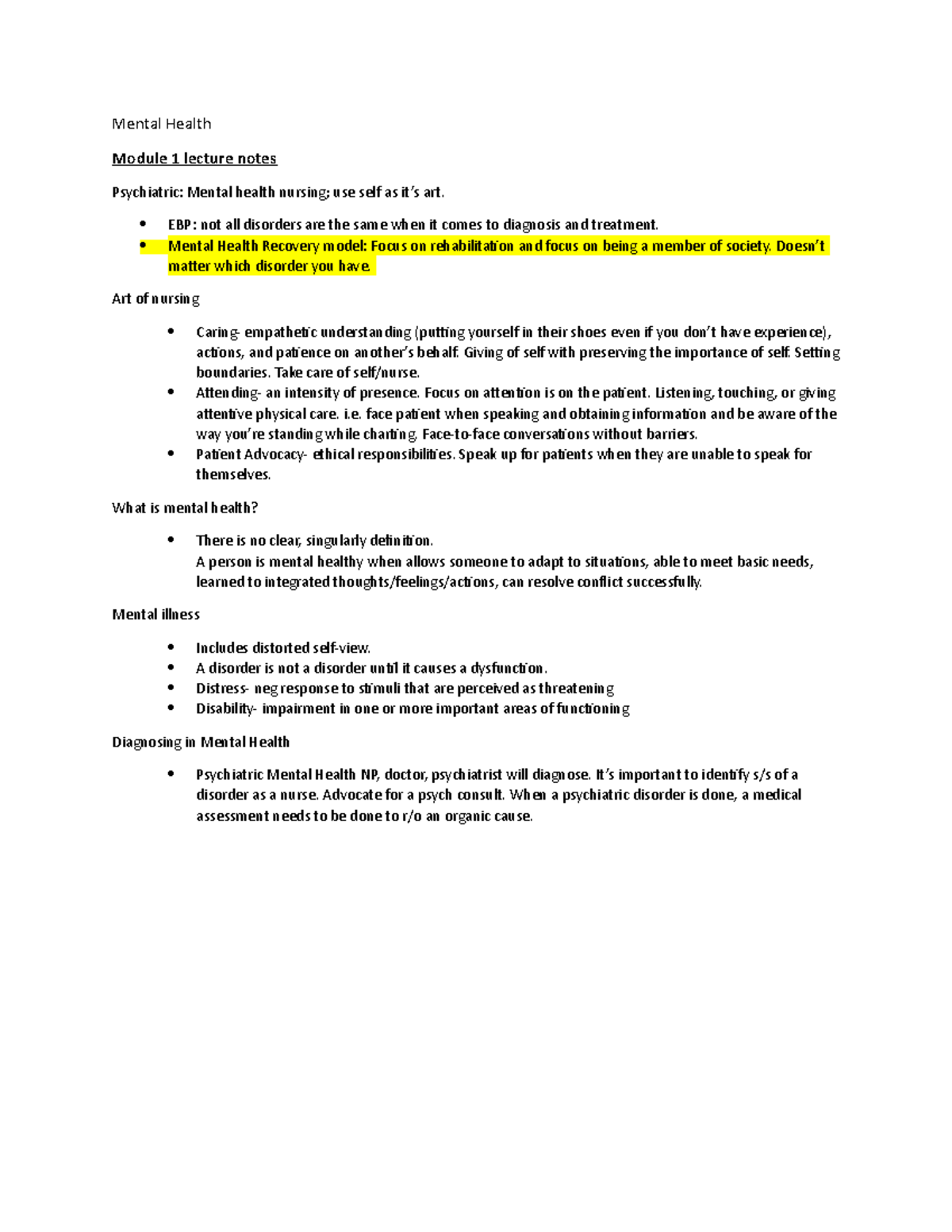 Mental Health Modules 1-2 Lecture Notes - NUR2392 - Studocu