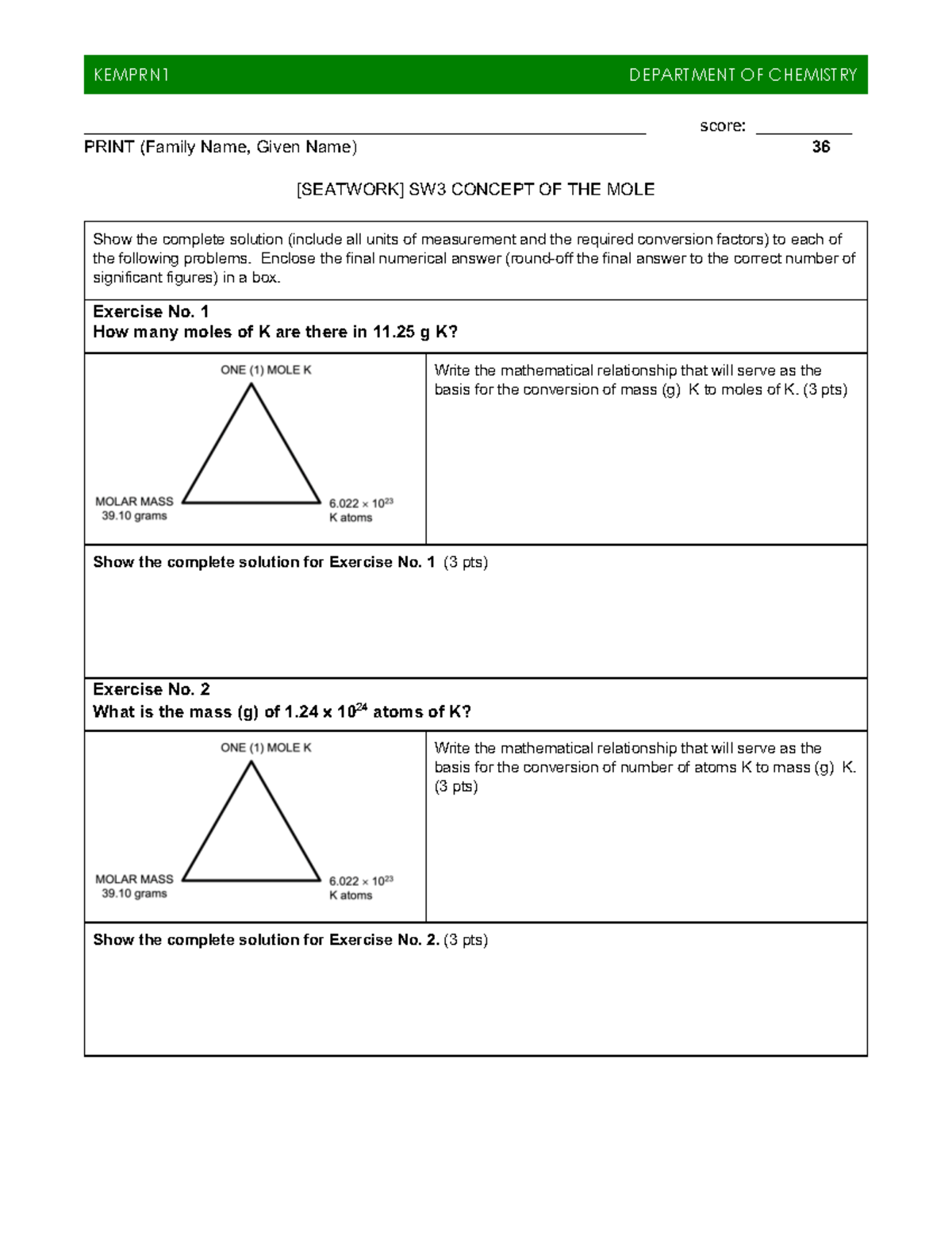 Concept of the Mole - KEMPRN1 DEPARTMENT OF CHEMISTRY - Studocu