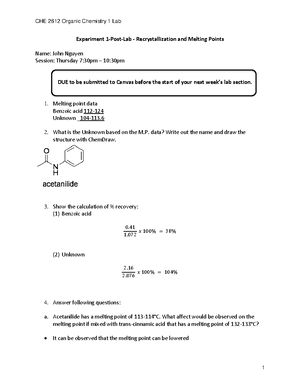 Melting point determination Lab Report - Determination of Melting ...