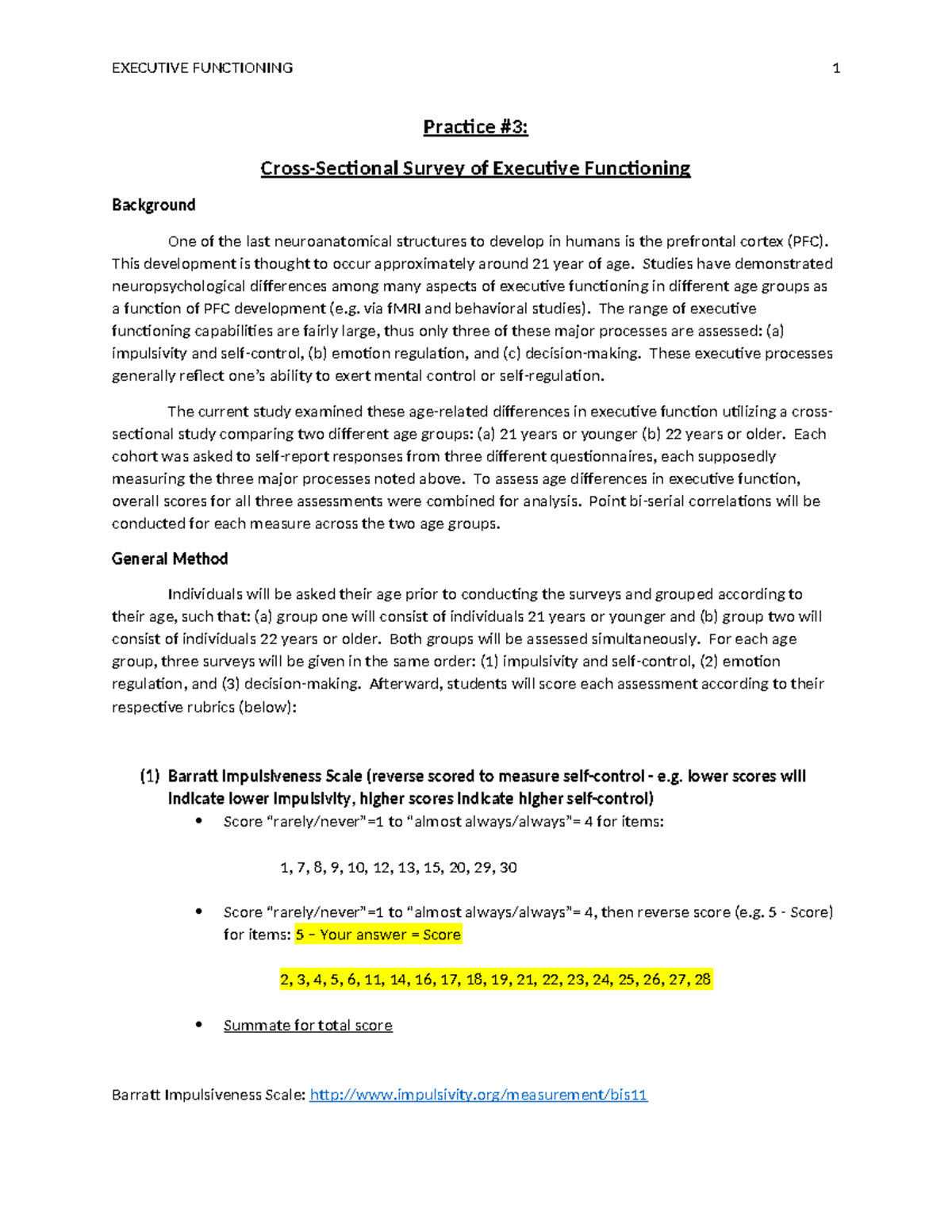 Practice Experiment 3 - General Information - EXECUTIVE FUNCTIONING 1 ...