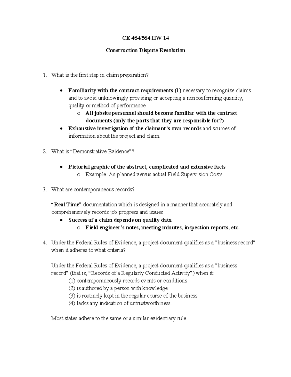 HW 14 Dispute Resolution - Kennaugh - CE 464/564 HW 14 Construction ...
