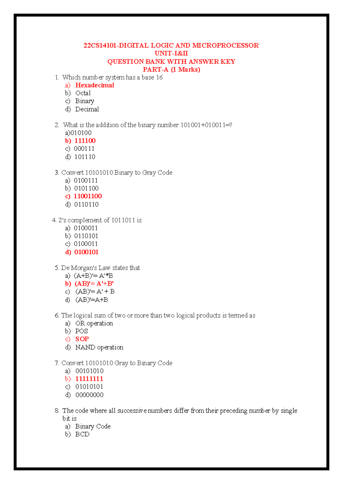 2023-2024 DLM IT-1 Question BANK WITH Answers 05 - 22CS14101-DIGITAL LOGIC AND MICROPROCESSOR ...