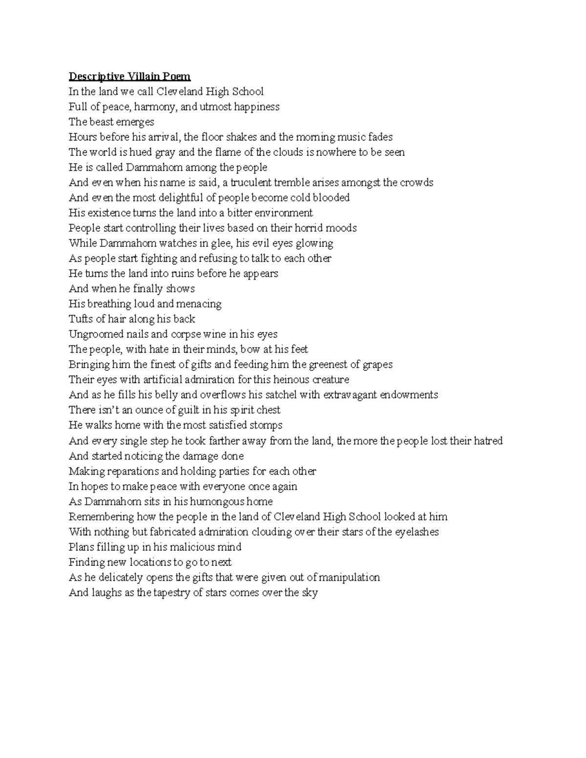 Descriptive Villain Boast Poems - Descriptive Villain Poem In the land ...