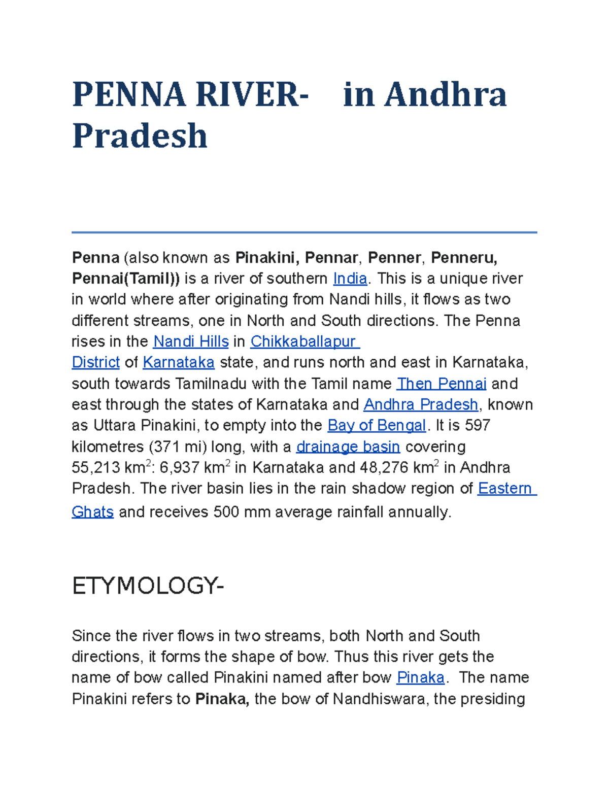 river project on river - PENNA RIVER- in Andhra Pradesh Penna (also ...