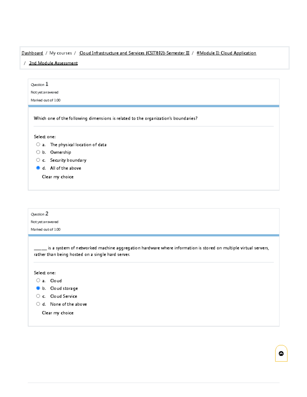 Cloud Computing 2nd module (29 marks) - Question 1 Not yet answered ...