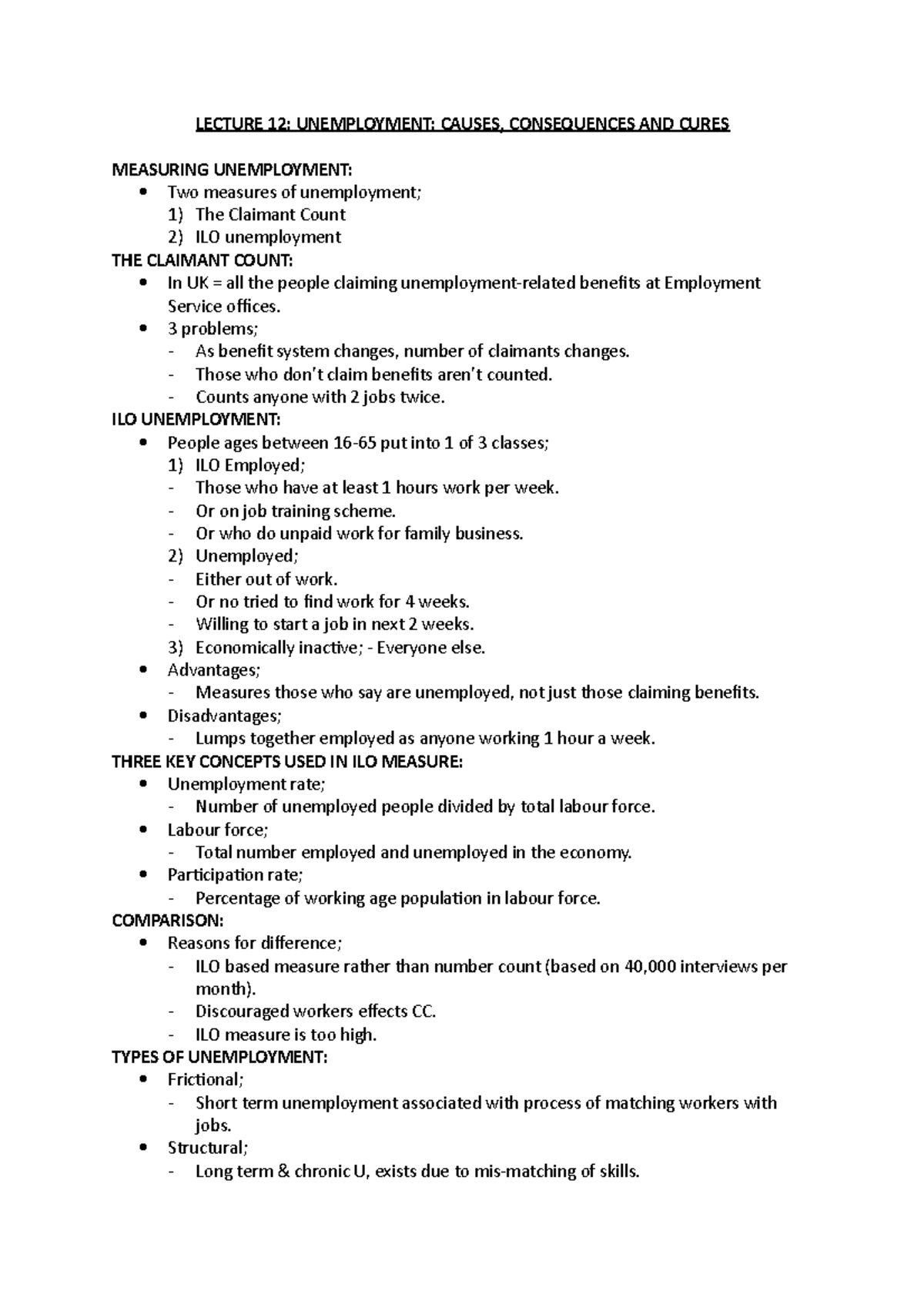 Lecture 12- Unemployment - LECTURE 12: UNEMPLOYMENT: CAUSES ...