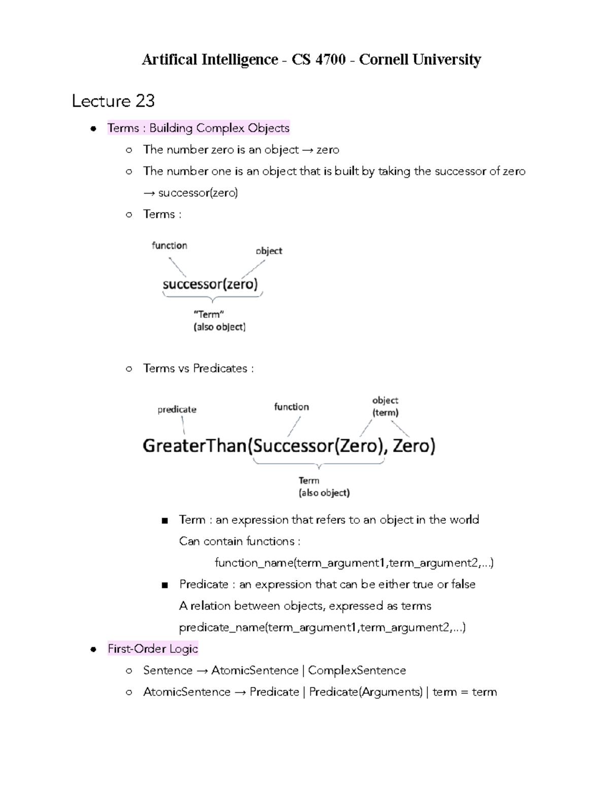 Cornell University - Artifical Intelligence - Lec 23 - Lecture 23 Terms : Building Complex ...