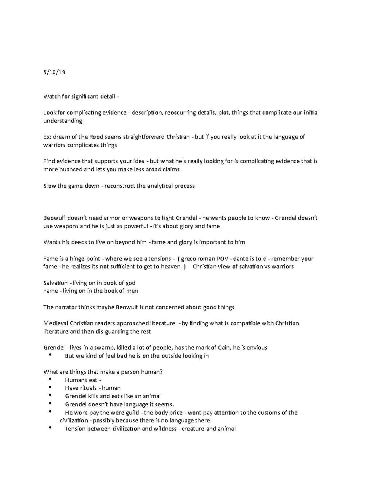 Beowulf Analysis - 9/10/19 Watch for significant detail - - Studocu