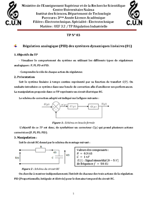 TP N° 03 Actions des régulateurs P, PI, PD et PID dans les systèmes ...