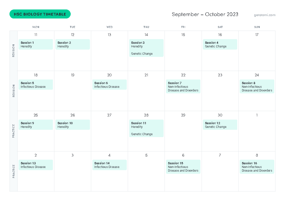 hsc biology study timetable 2023 - HSC BIOLOGY TIMETABLE getatomi MON ...