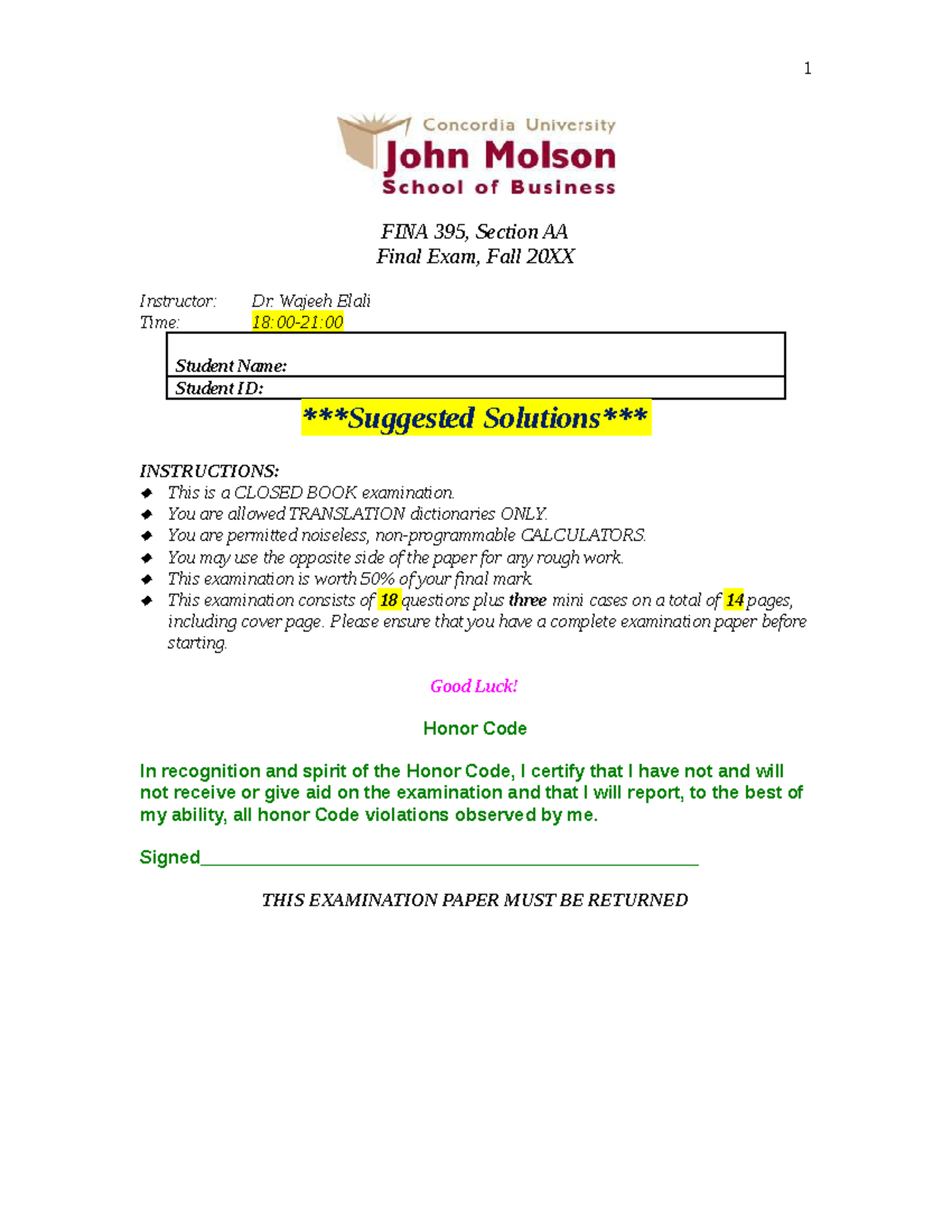 FINA 395 Past FX Fall 20XX ss 4 copy.docx - FINA 395, Section AA Final Exam, Fall 20XX ...