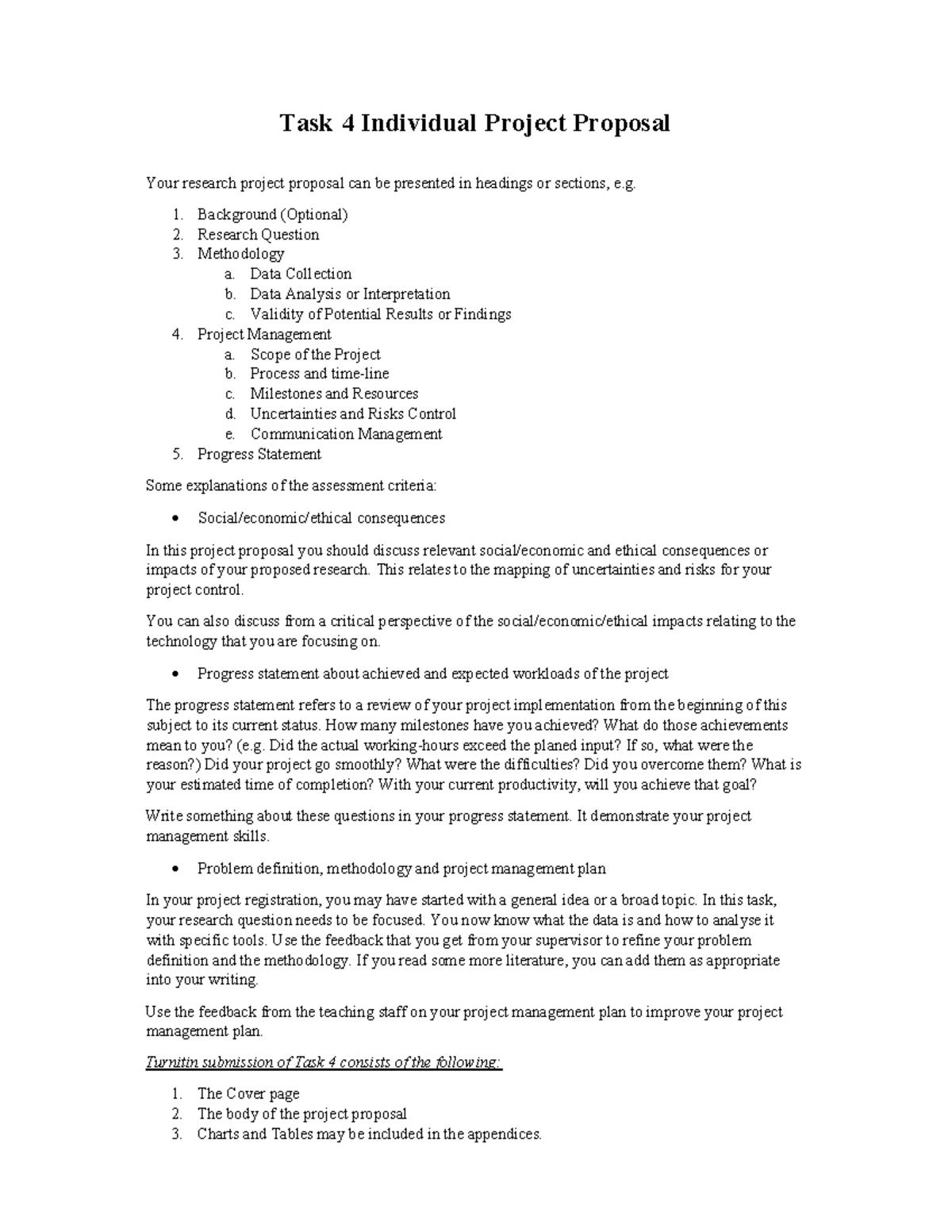 42908 Task 4 Project Proposal Template - Task 4 Individual Project Proposal Your research ...