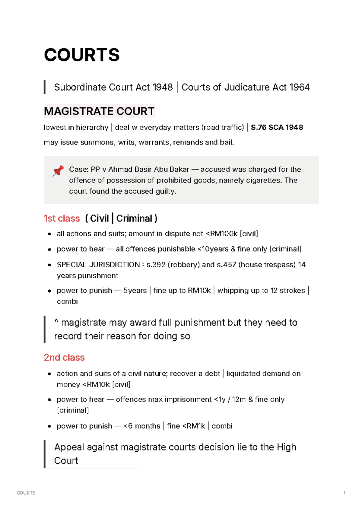Courts - Jurisdiction + composition + 1 case law - COURTS Subordinate ...