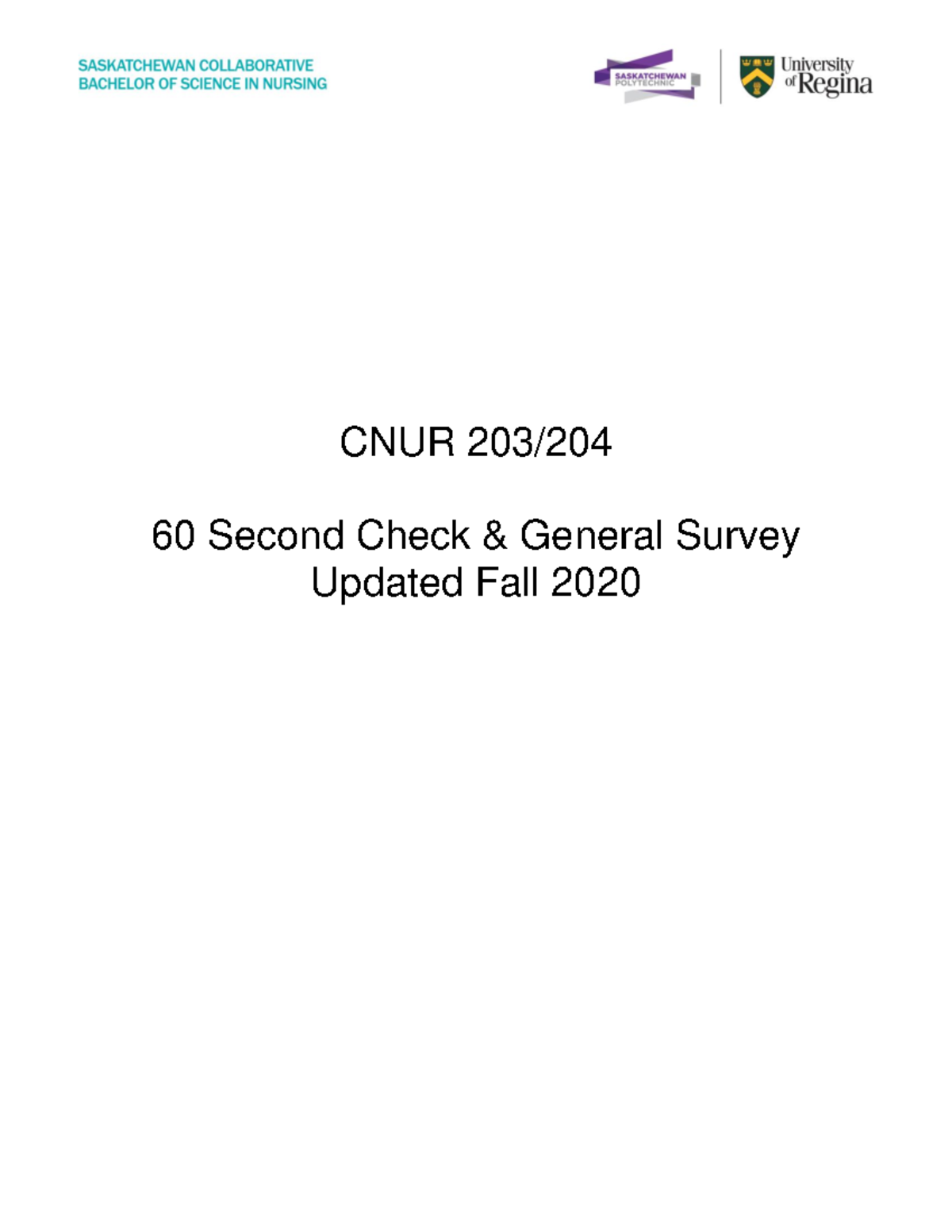 60 Second Check General Survey For In Class - CNUR 203/ 60 Second Check ...