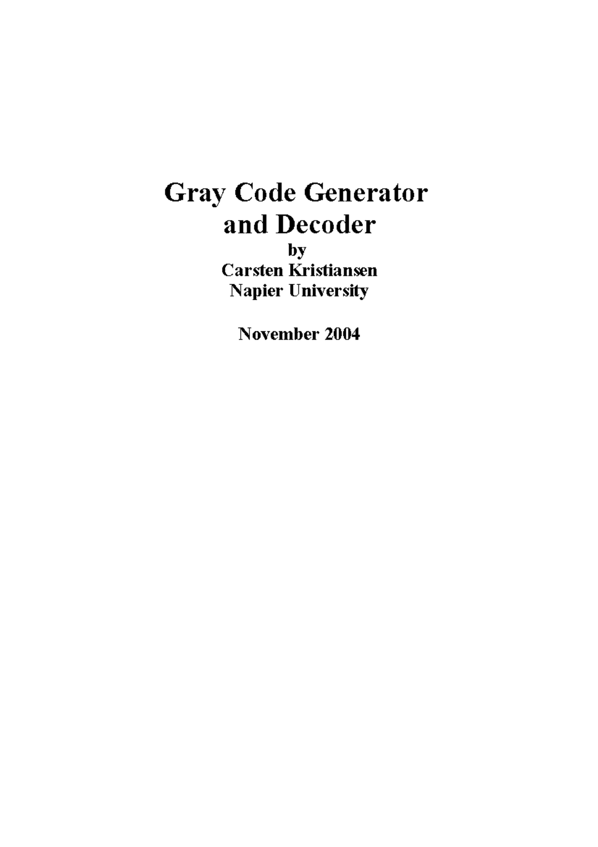 Sample of grey code project - Gray Code Generator and Decoder Carsten ...