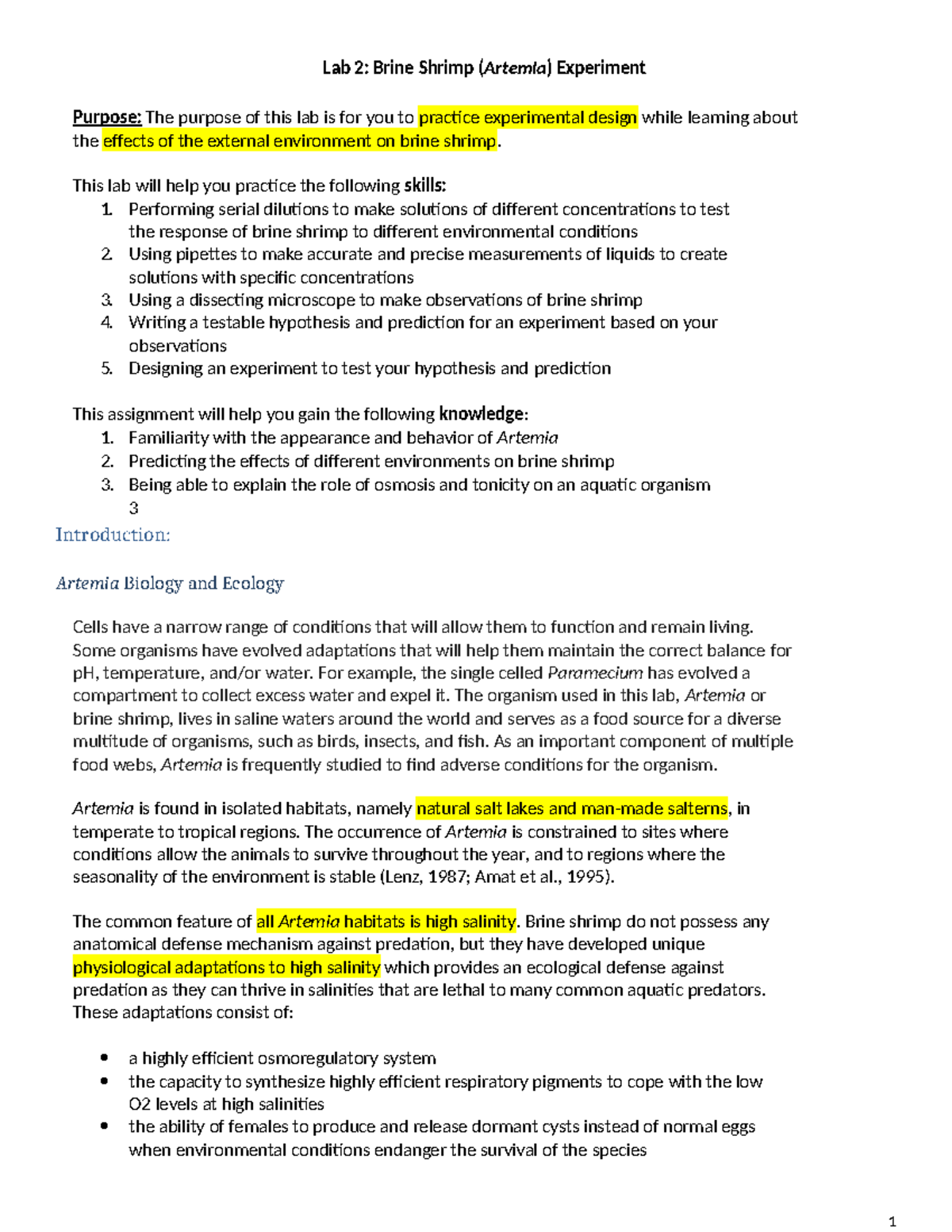 Lab 2 - Brine Shrimp Experiment Sum 22 - Lab 2: Brine Shrimp (Artemia ...