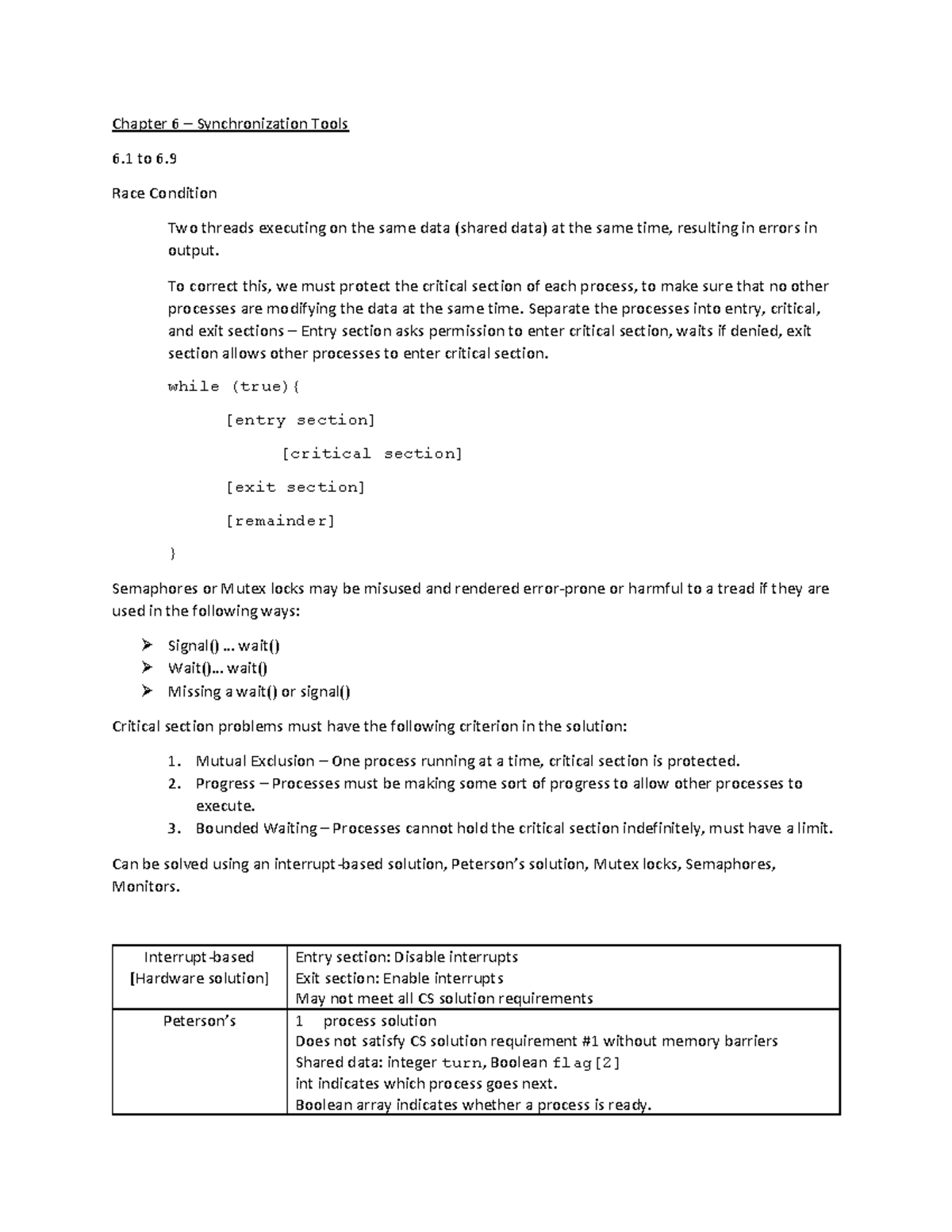 COMP 346 Midterm Study Guide part 3 - Chapter 6 – Synchronization Tools 6 to 6. Race Condition ...