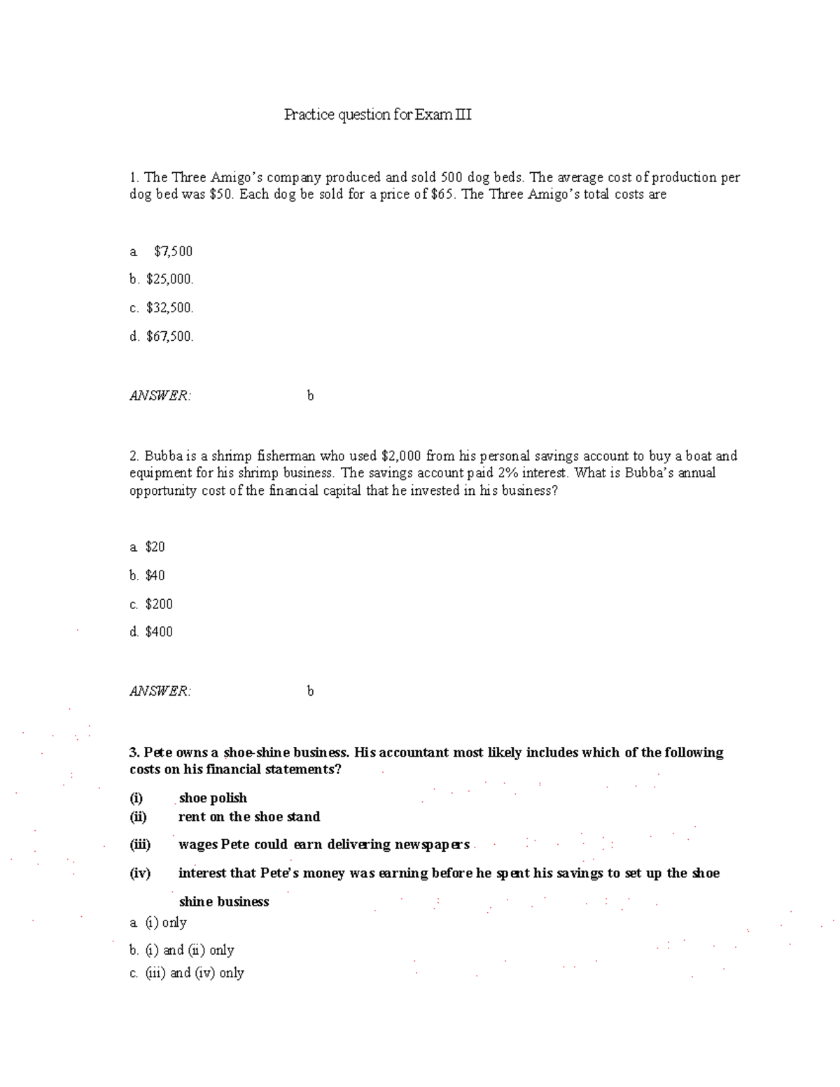 Practice question for Exam III sec1 update - Practice question for Exam ...