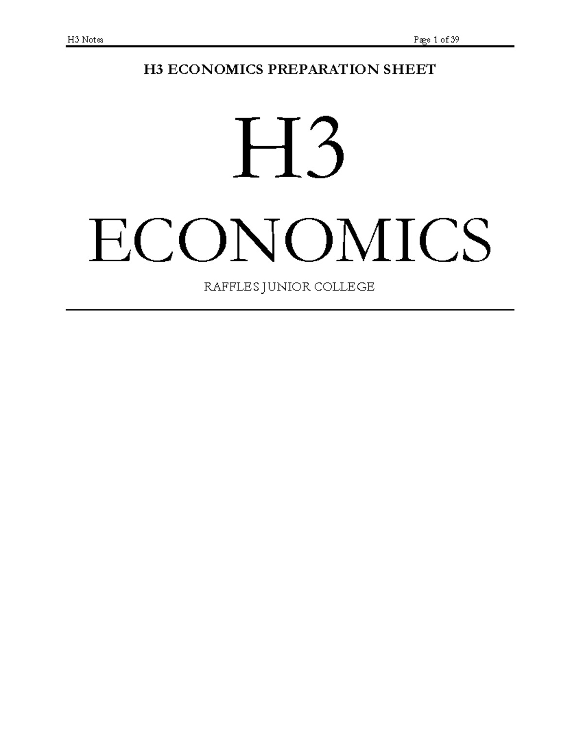 RJC Set 1 copy - handouts - H3 ECONOMICS PREPARATION SHEET H ECONOMICS ...