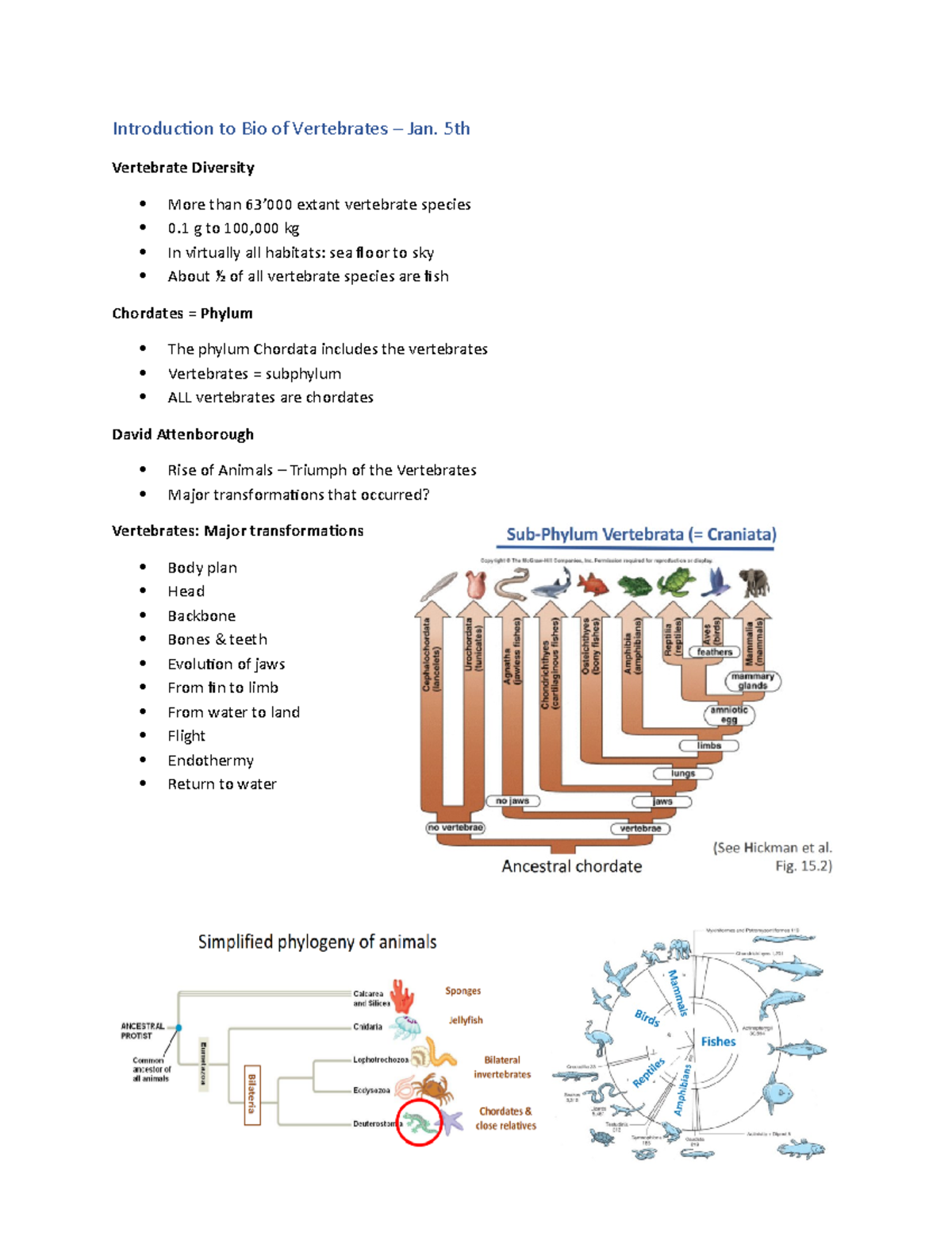 Bio of Vertebrates notes 1 - Introduction to Bio of Vertebrates – Jan ...