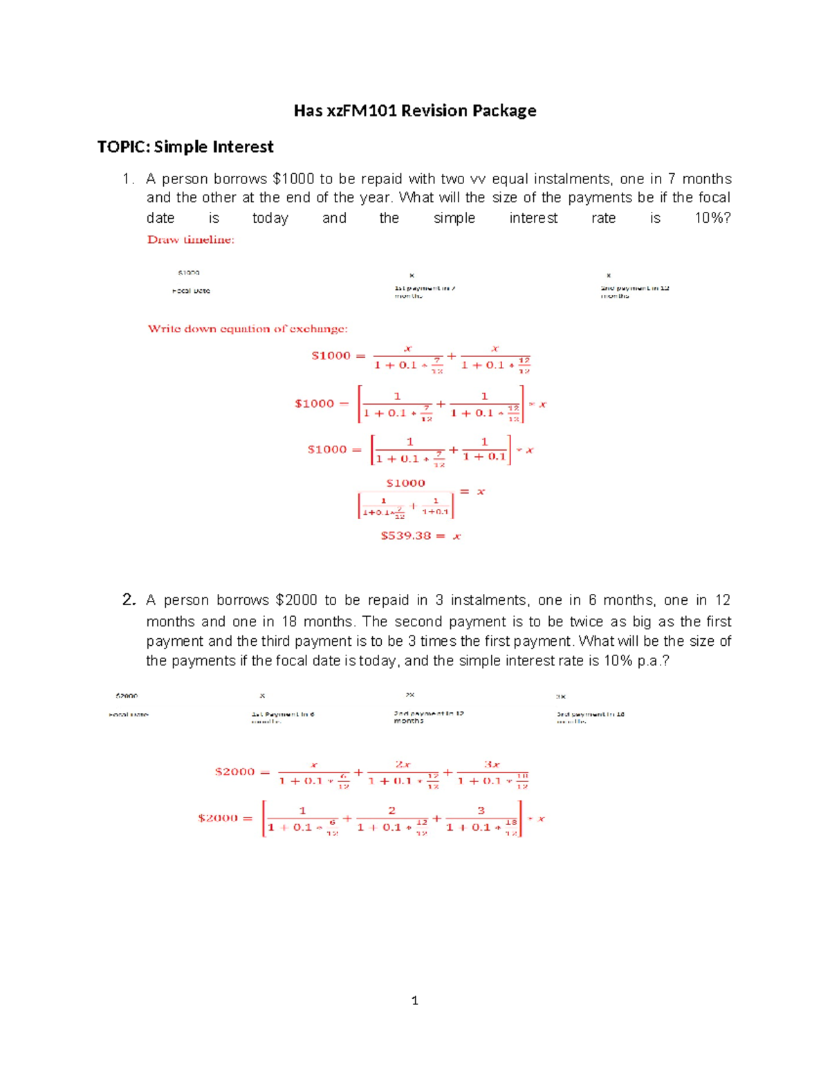 FM101 Revision Package - Has xzFM101 Revision Package TOPIC: Simple Interest A person borrows ...