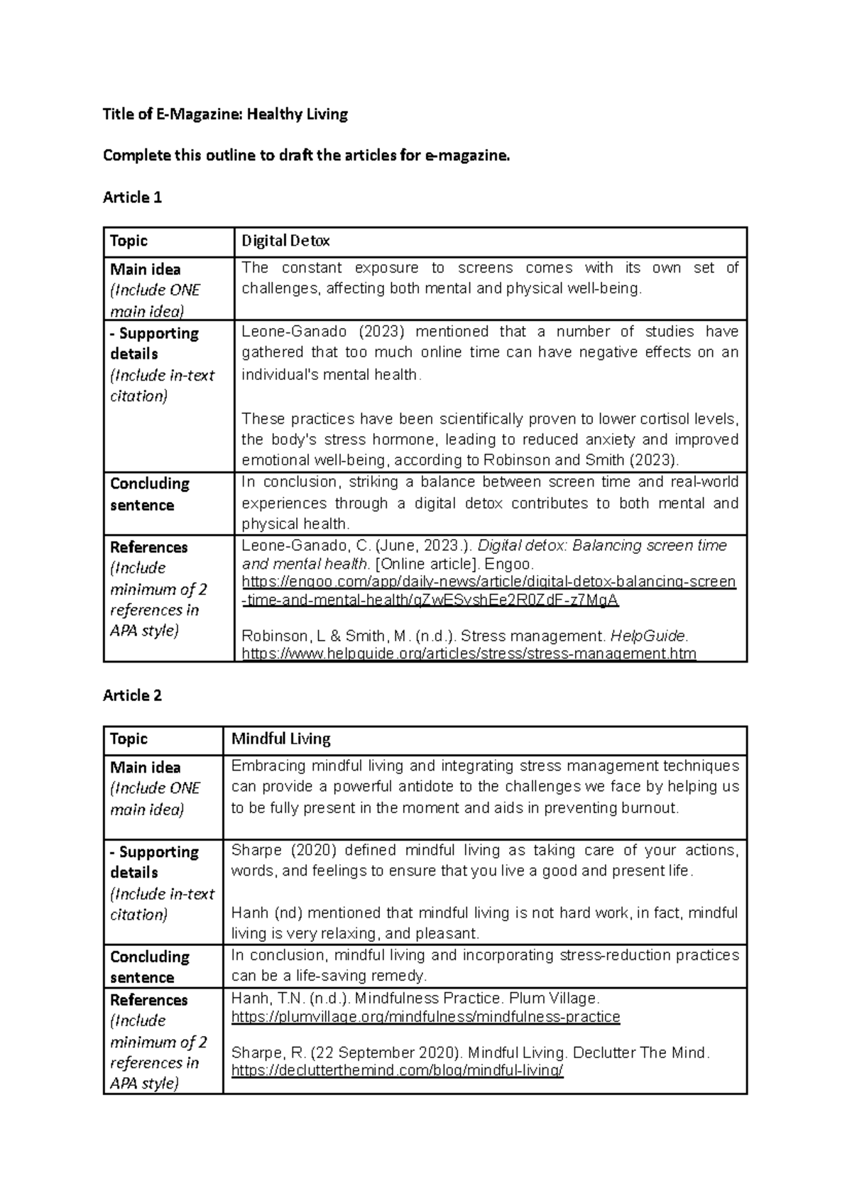 LCC401 Sample of Outline Healthy Lifestyle e-Magazine - Title of E ...