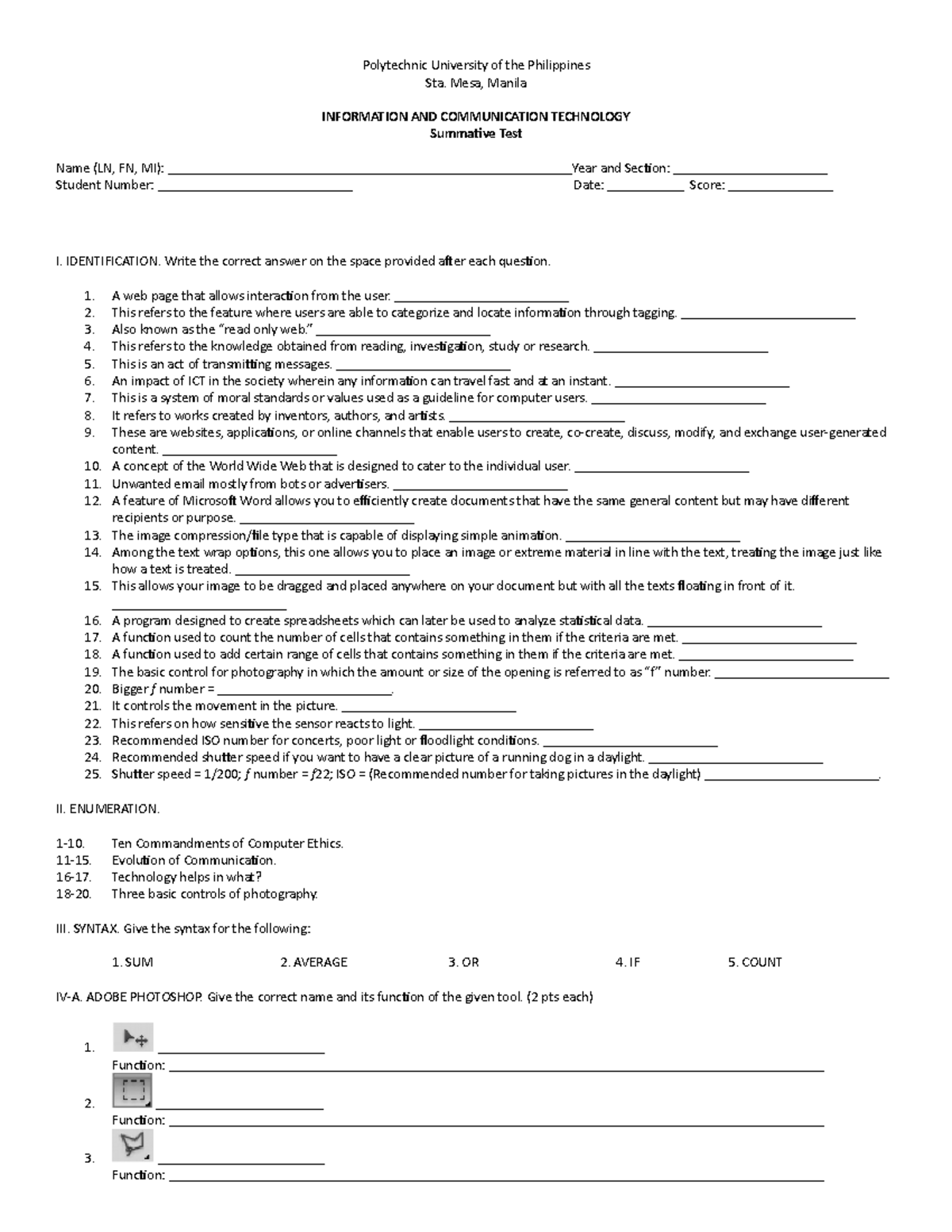 Exam 1 August 2017, questions - Polytechnic University of the ...
