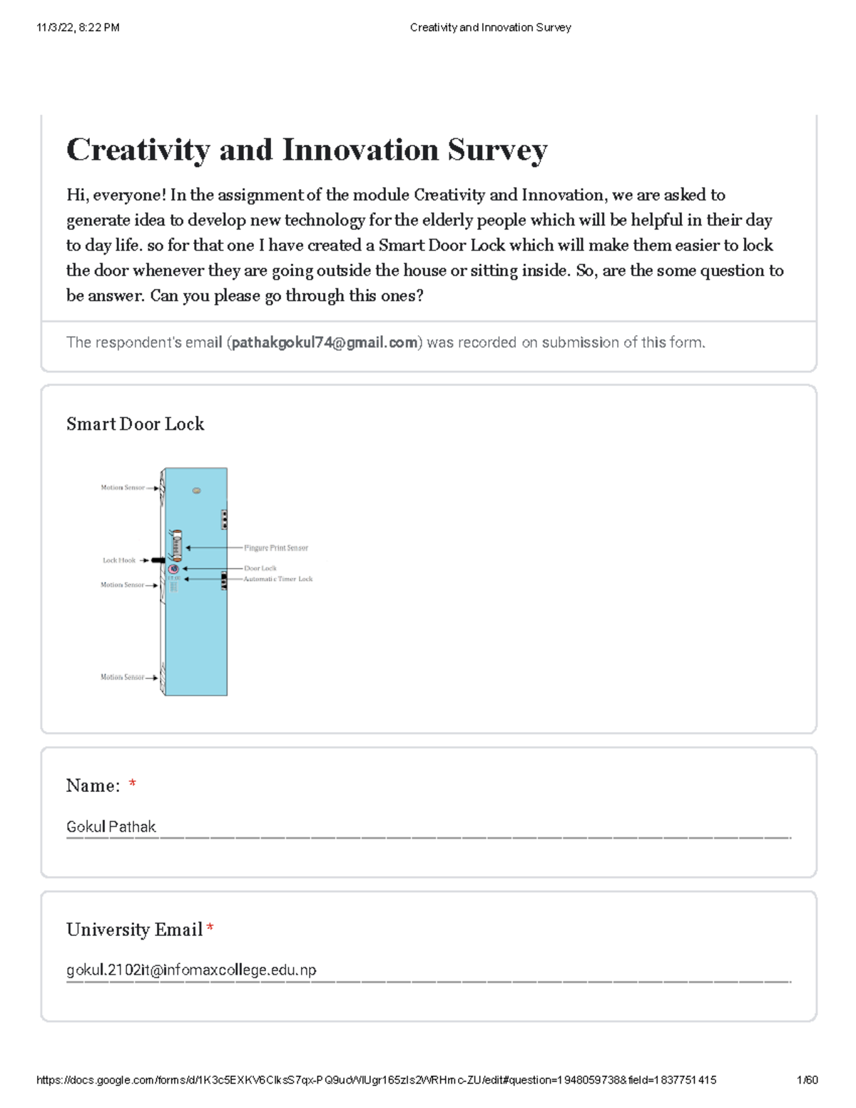 Creativity and Innovation Survey Google Forms - Smart Door Lock Gokul ...